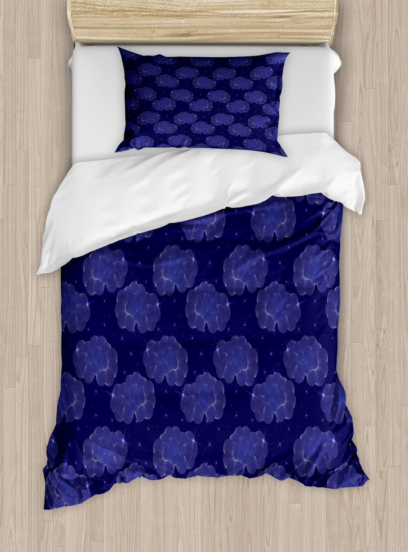Ambesonne Sky Duvet Cover Sets, Zentangle Clouds Stars Graphic, 2-Twin, Indigo Dark Lavender ...