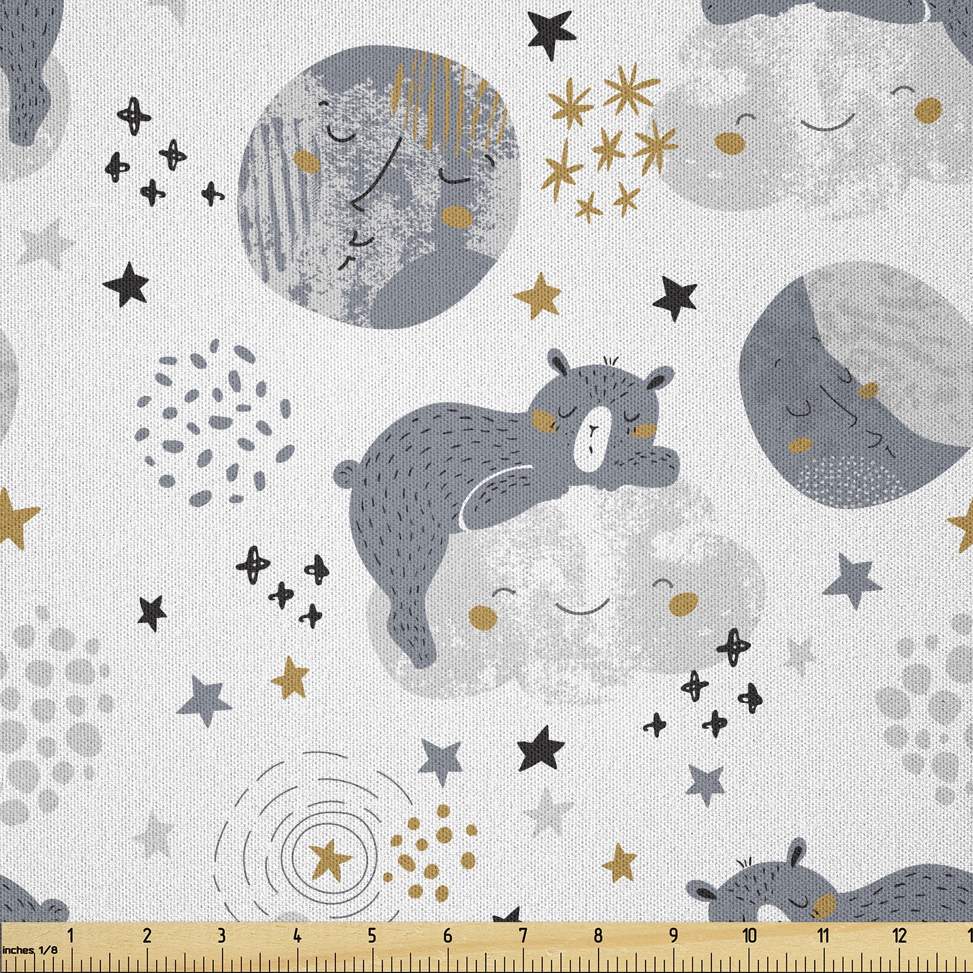 Ambesonne Sky Fabric by the Yard Microfiber, Sleeping Cloud Moon Bear ...