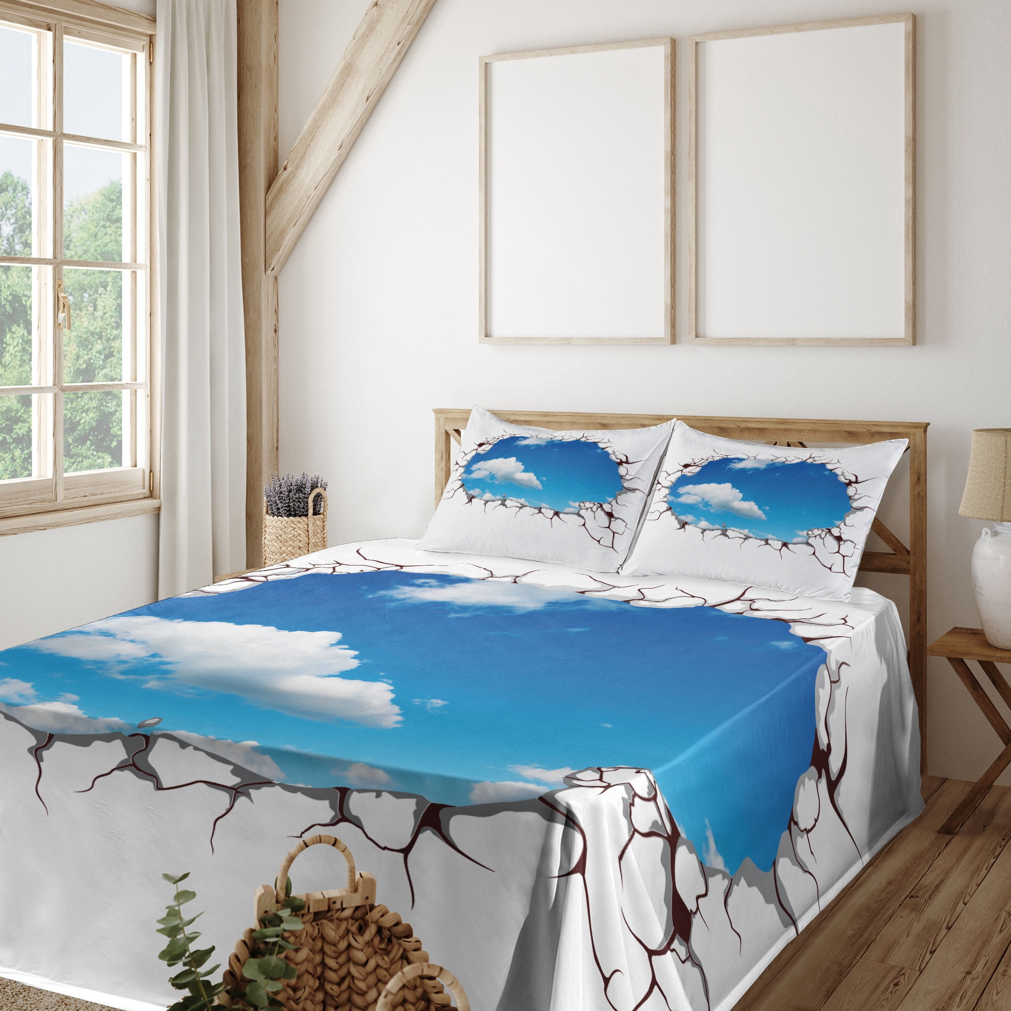 Ambesonne Sky Fitted & Top Sheet Set with Shams, Clouds Scene from ...