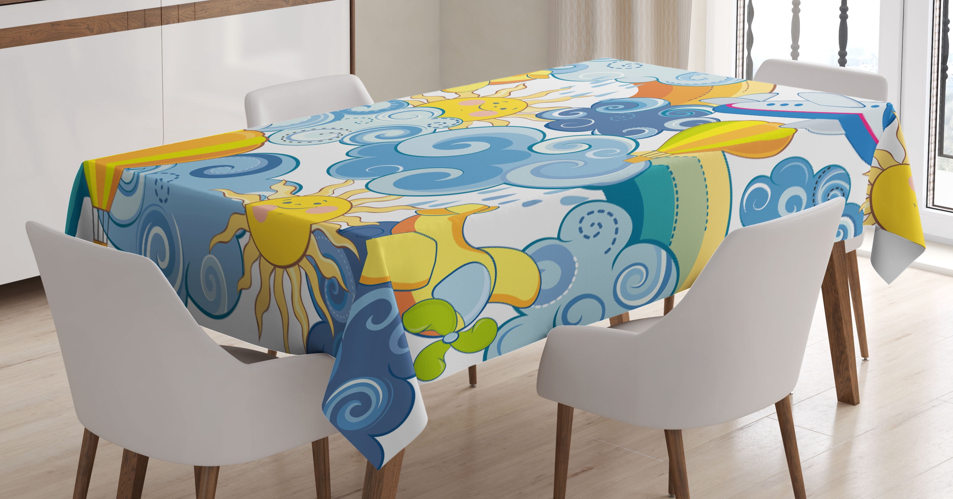 Ambesonne Sky Tablecloth Rectangular Table Cover, Sun Airplanes and ...