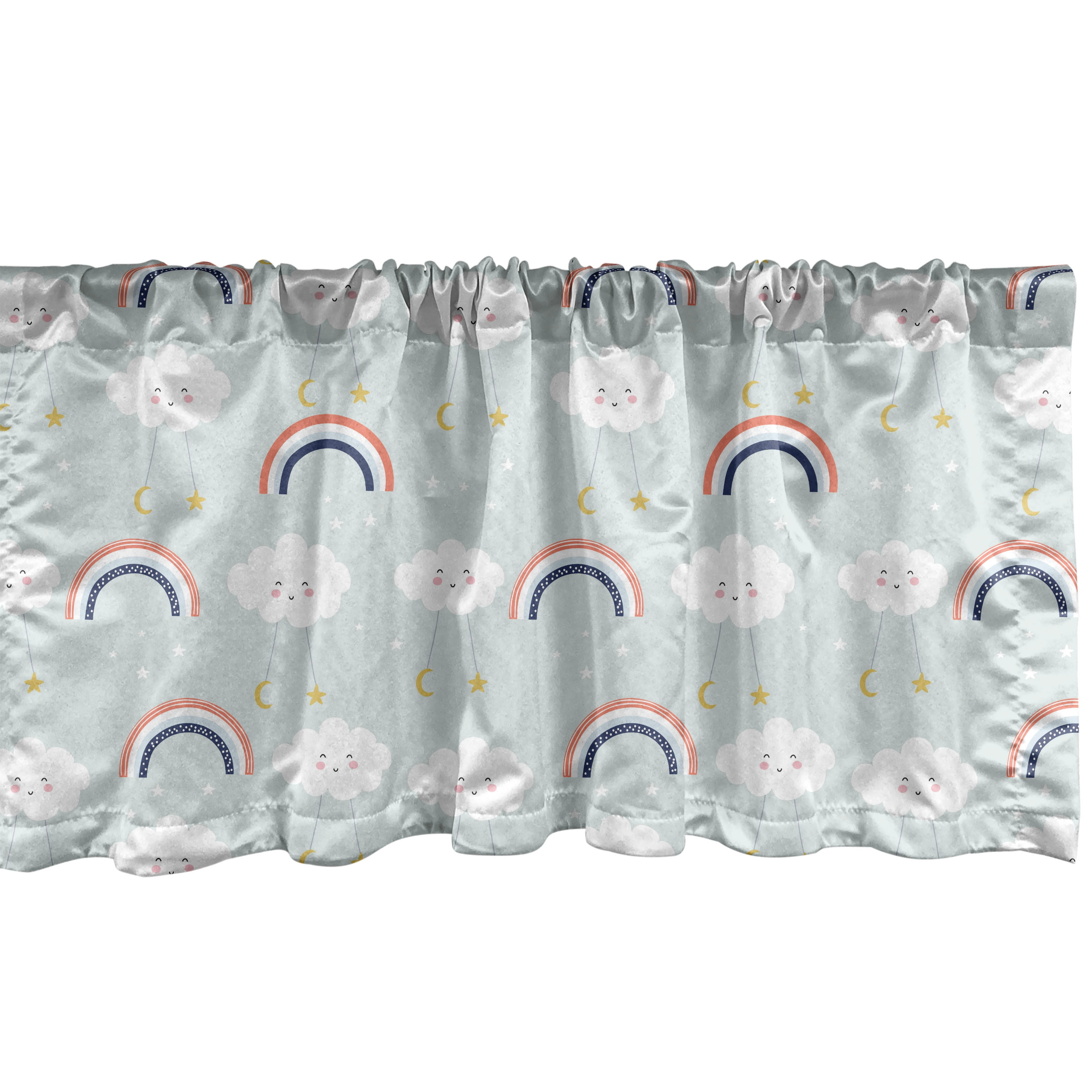 Ambesonne Sky Window Valance, Happy Cloud Characters Stars, 54" X 18 ...