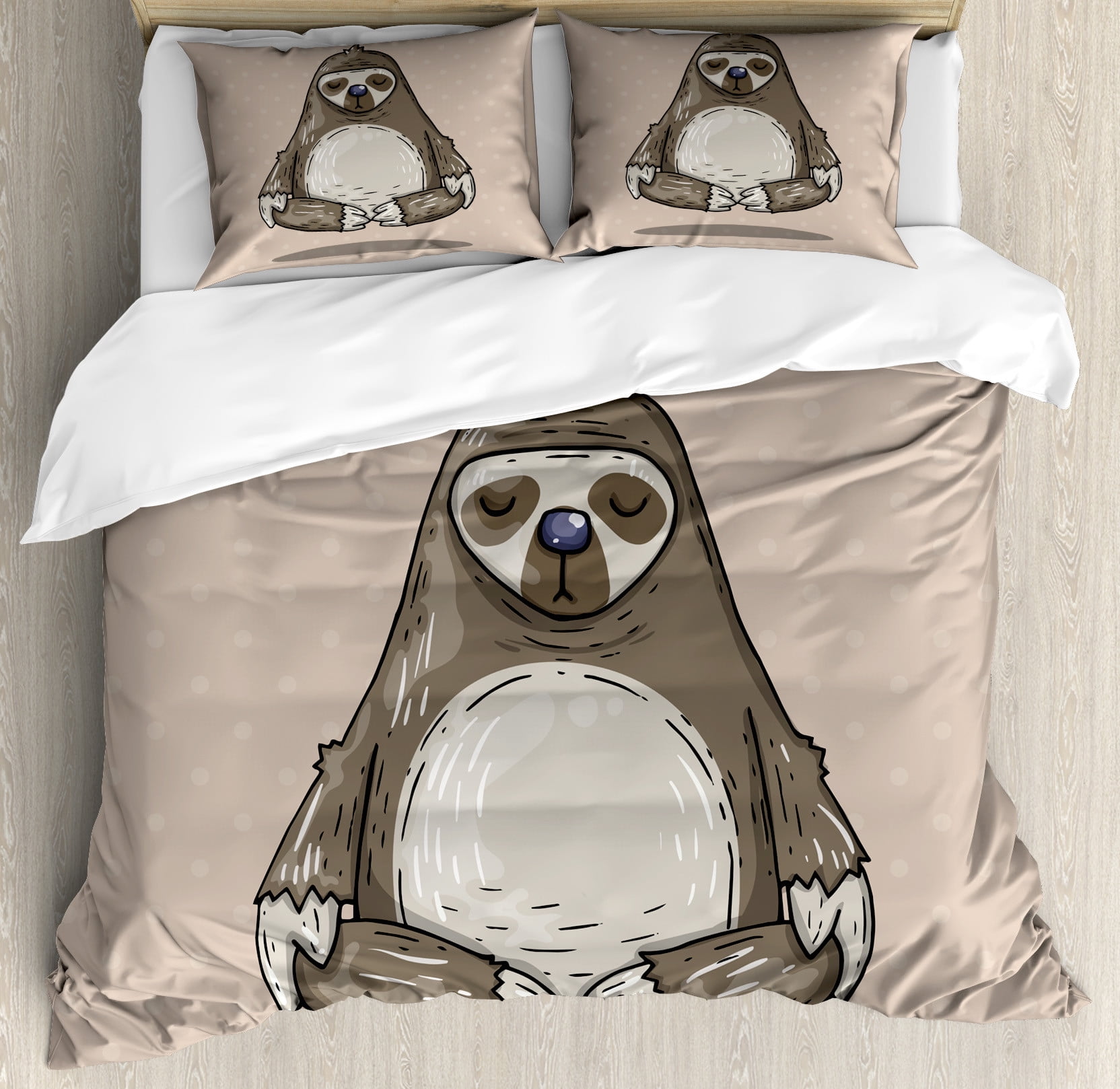 Ambesonne Sloth Duvet Cover Set, Cartoon Sloth Meditates, Calking, Warm ...