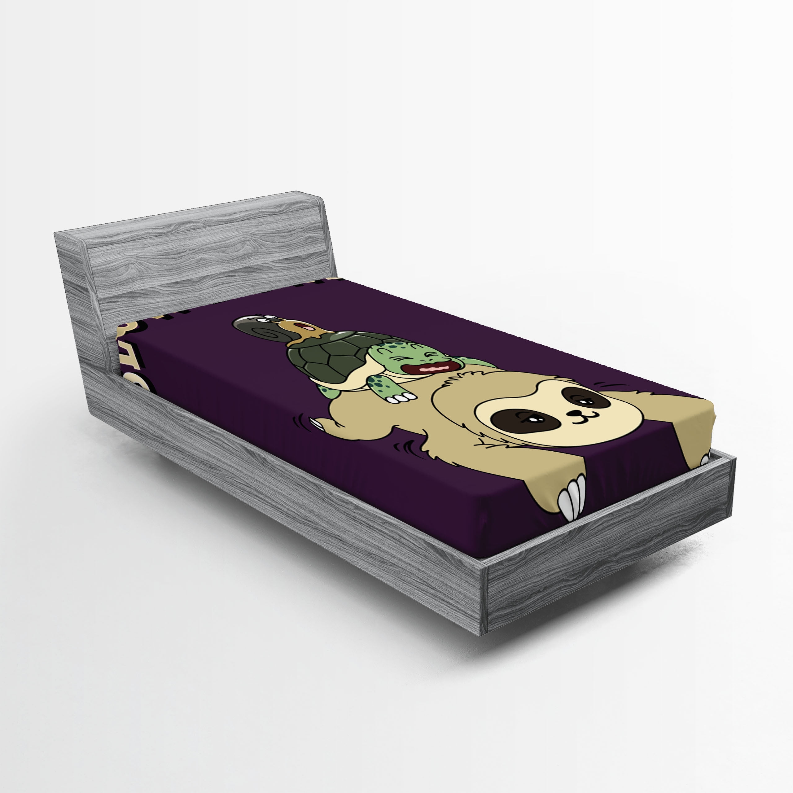 Ambesonne Sloth Fitted Sheet 2 Pcs Set, Funny Cartoon Scenery, Twin XL ...