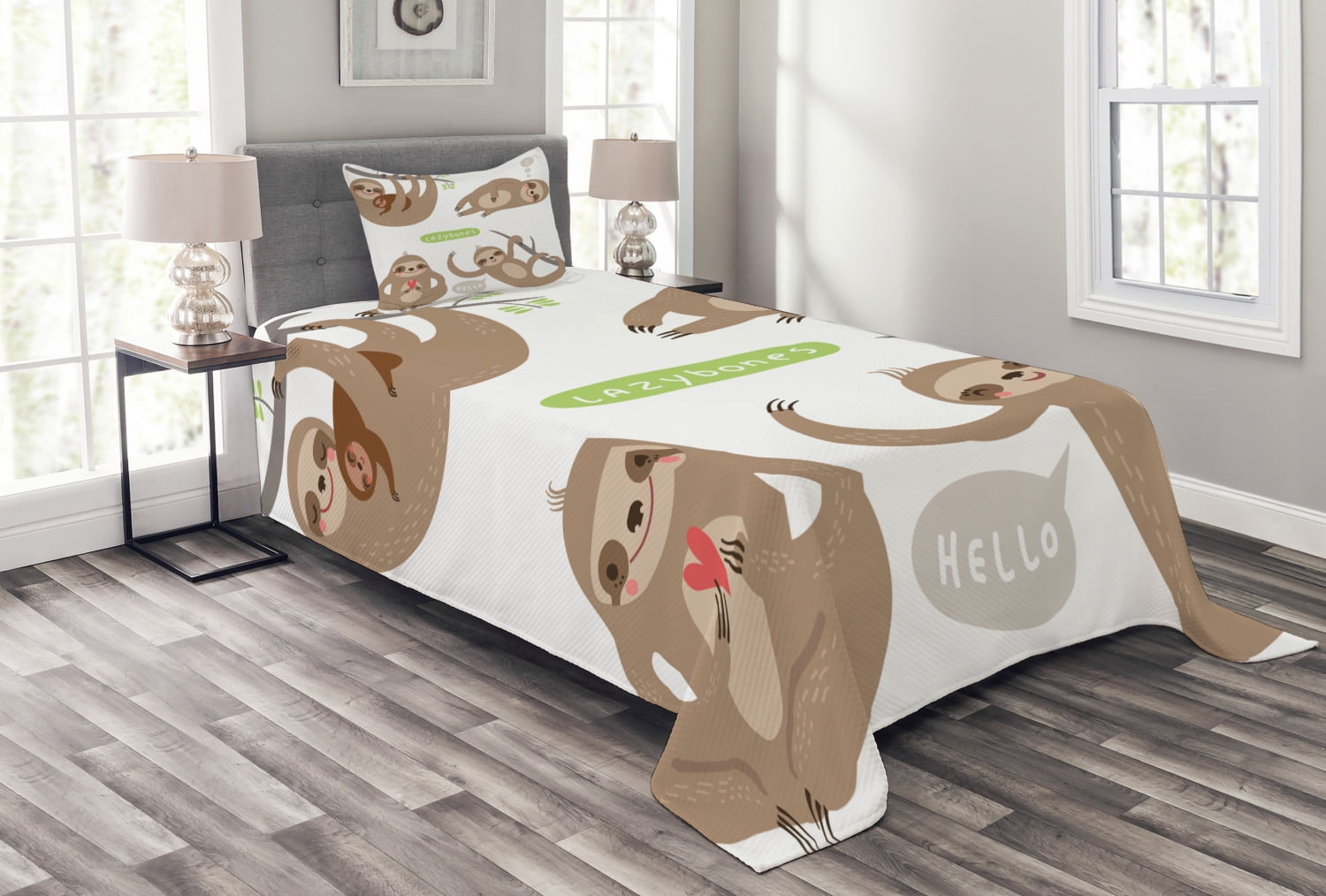 Ambesonne Sloth Quilted Bedspread Set 2 Pcs, Composition Animal, Twin ...