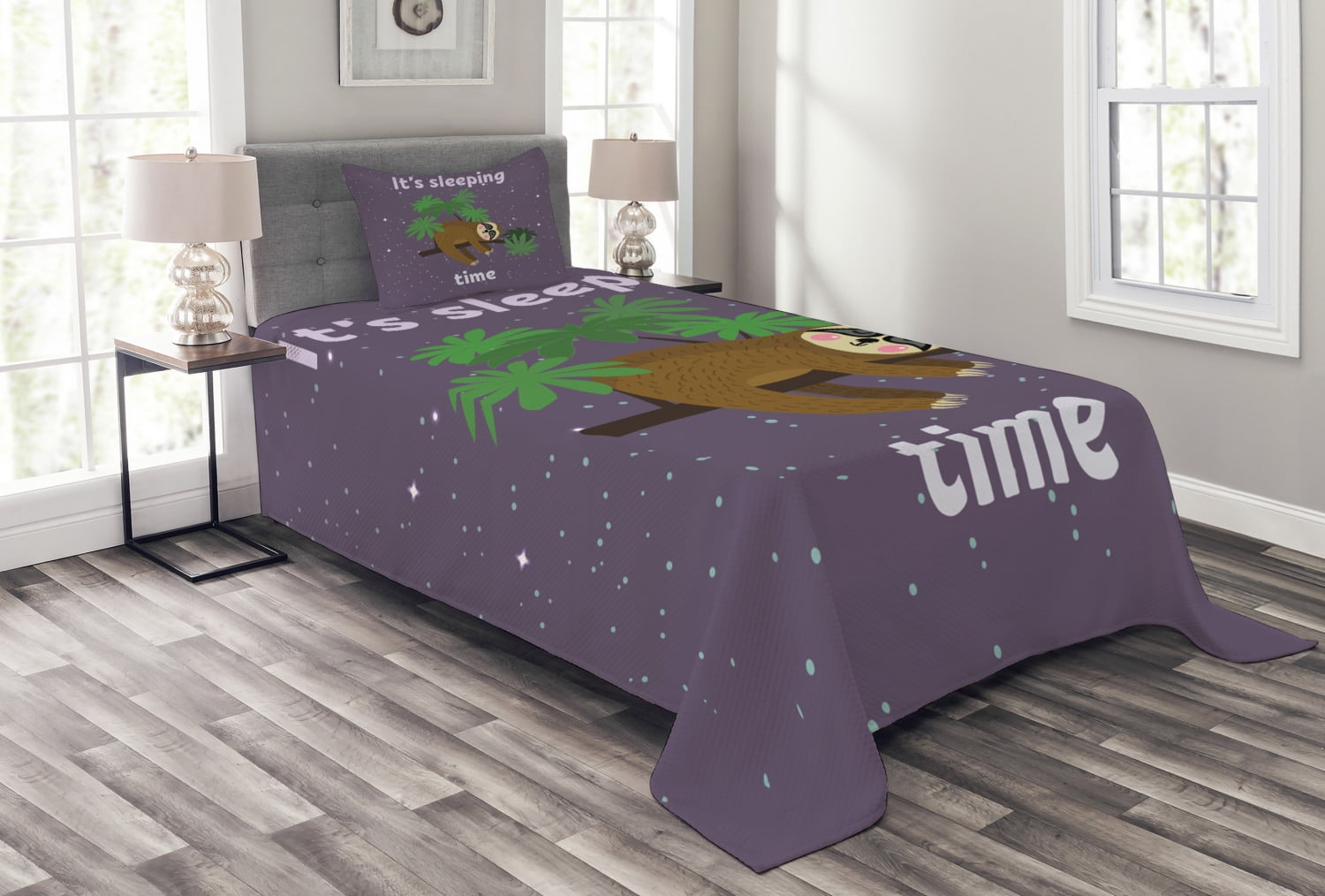 Ambesonne Sloth Bedspread, Twin Size, Woodland Comfort, Animal Print ...