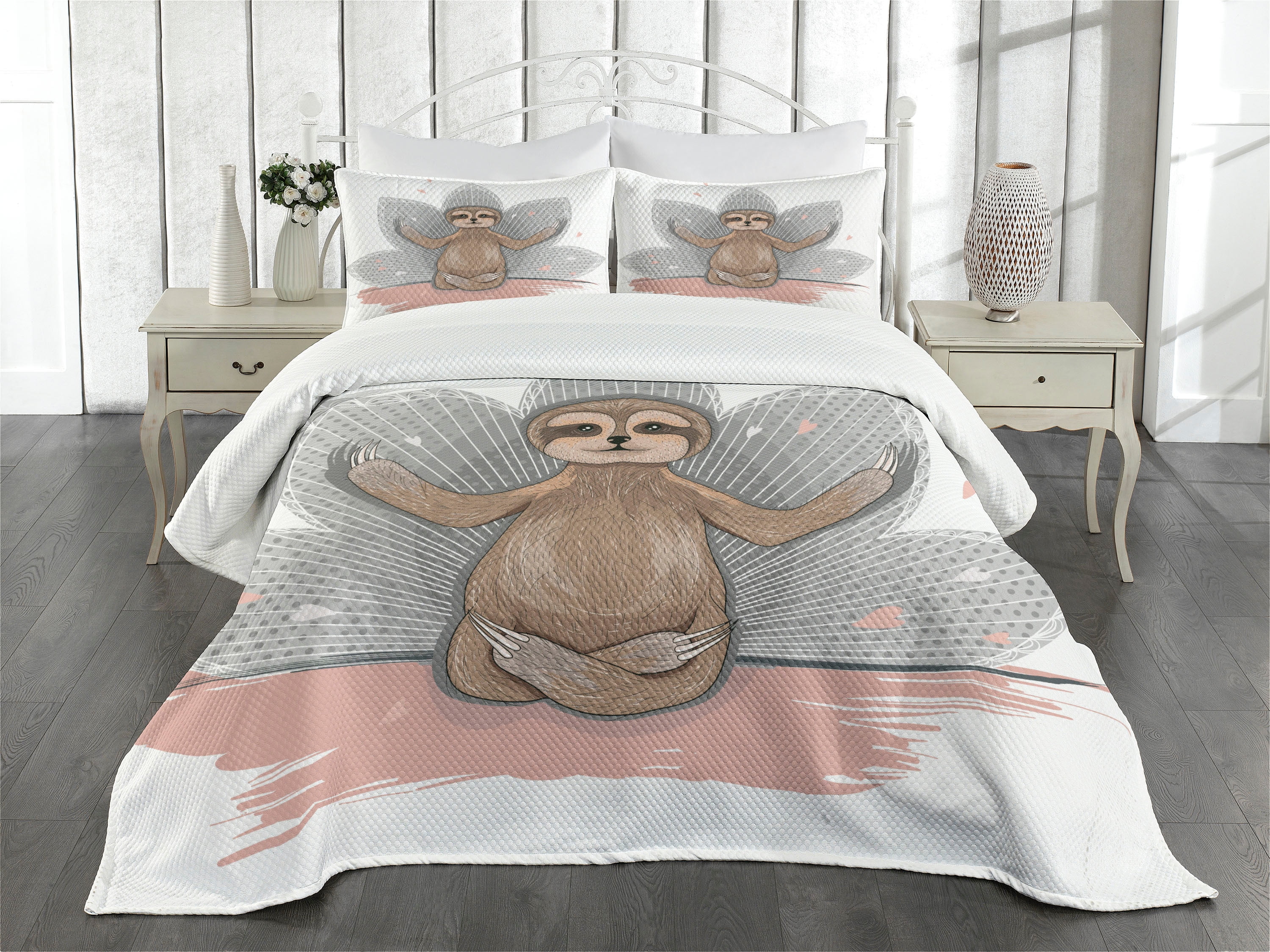 Ambesonne Sloth Quilted Bedspread Set 3 Pcs, Little Sloth, King Size ...