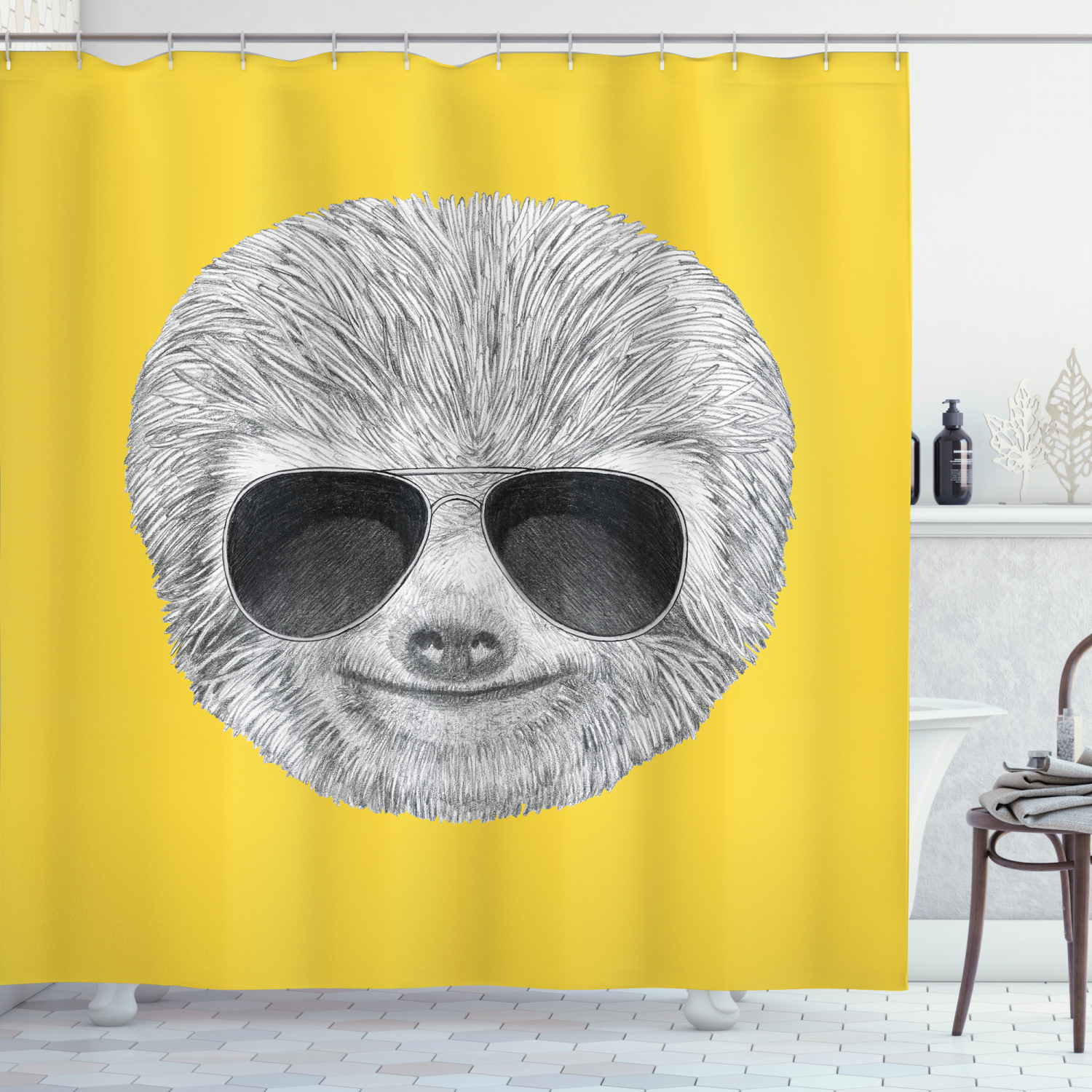 Ambesonne Sloth Shower Curtain, Hipster Jungle Animal, 69"Wx70"L ...