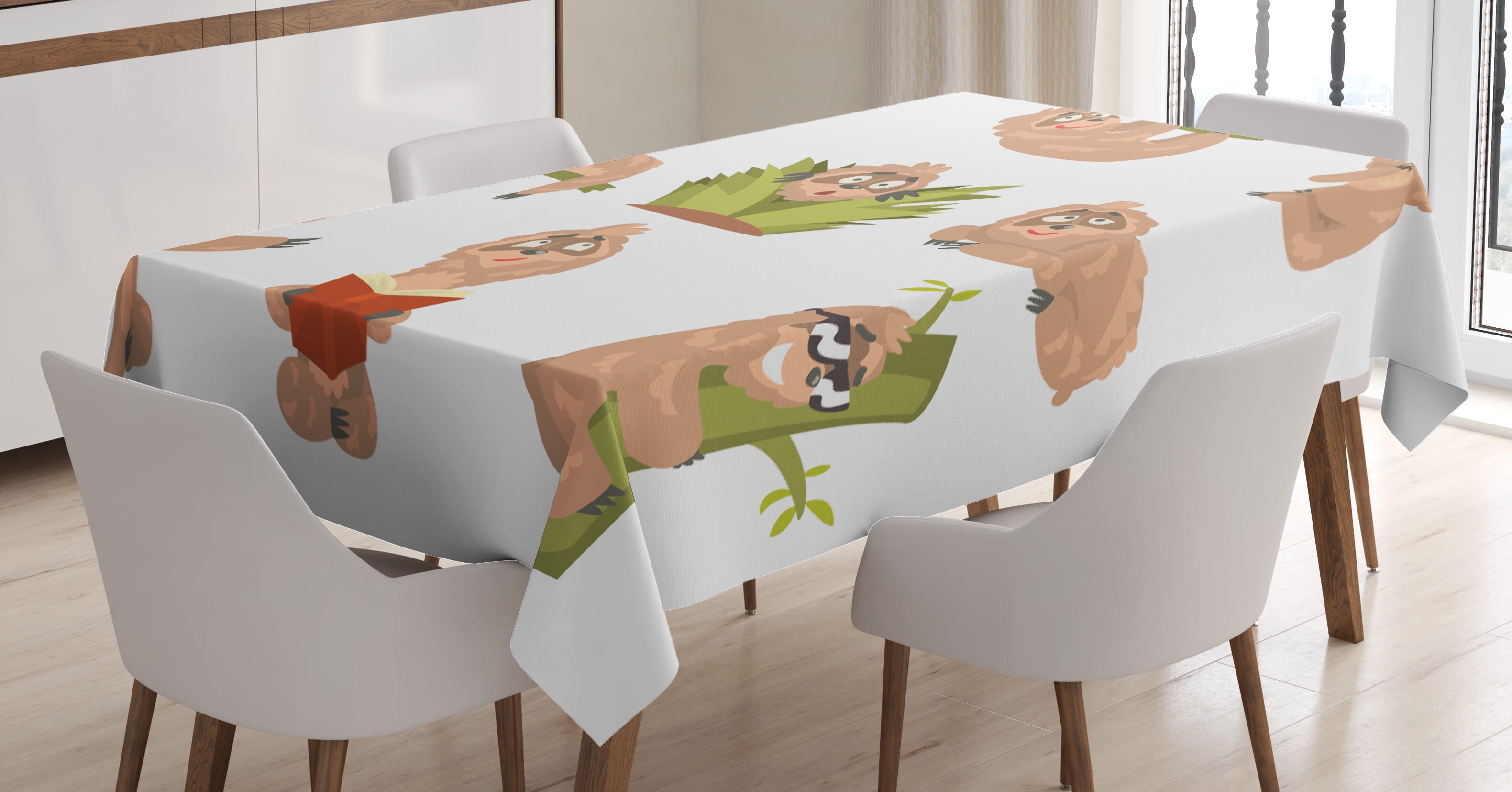 Ambesonne Sloth Tablecloth Rectangular Table Cover, Different Posed ...