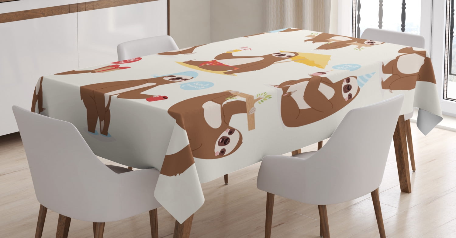 Ambesonne Sloth Tablecloth Rectangular Table Cover, Funny Sluggard ...