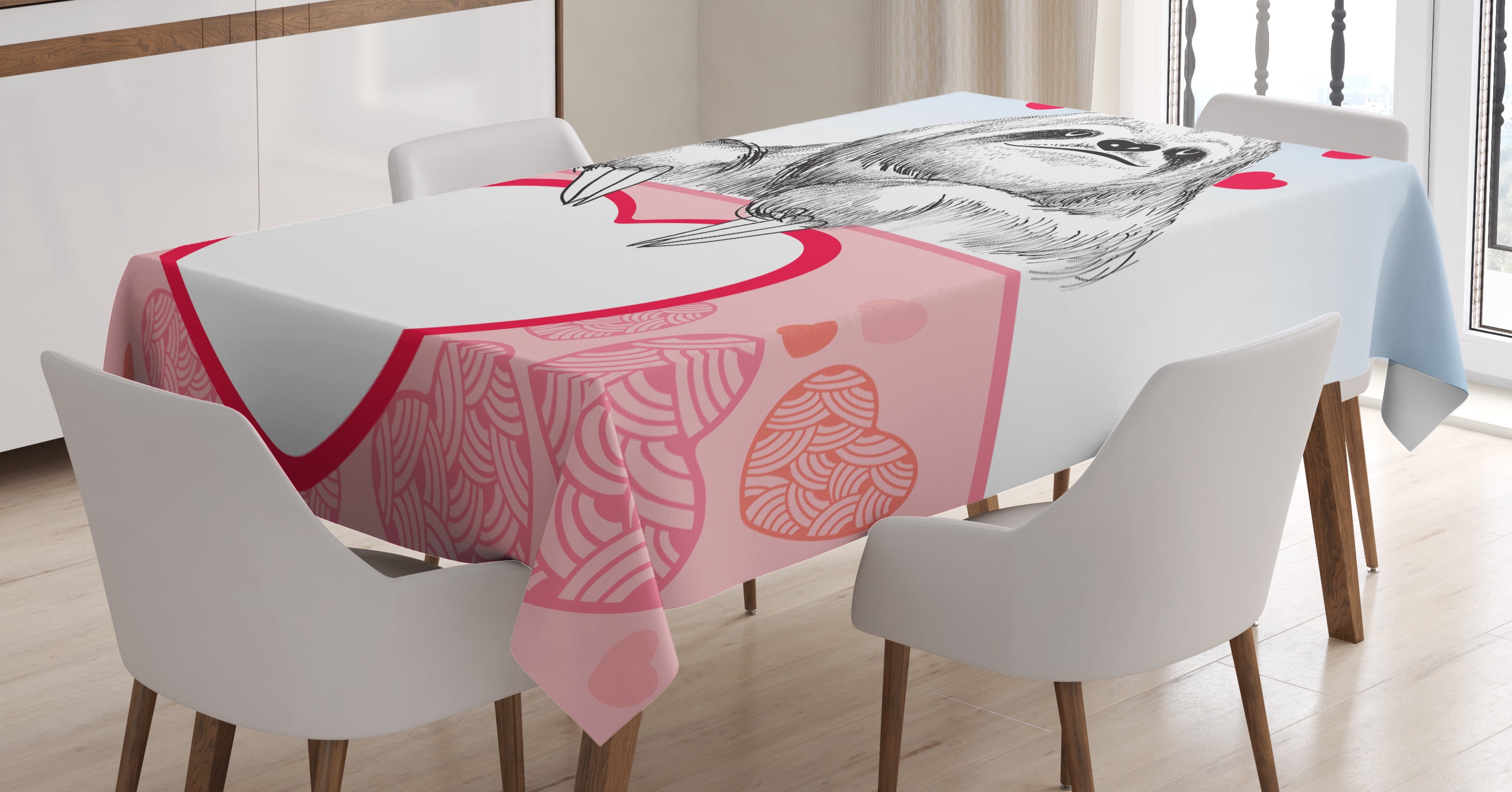 Ambesonne Sloth Tablecloth Rectangular Table Cover, Romantic Sloth in ...