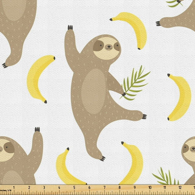 Ambesonne Sloths Fabric by the Yard Upholstery, Tropical Sloths and ...