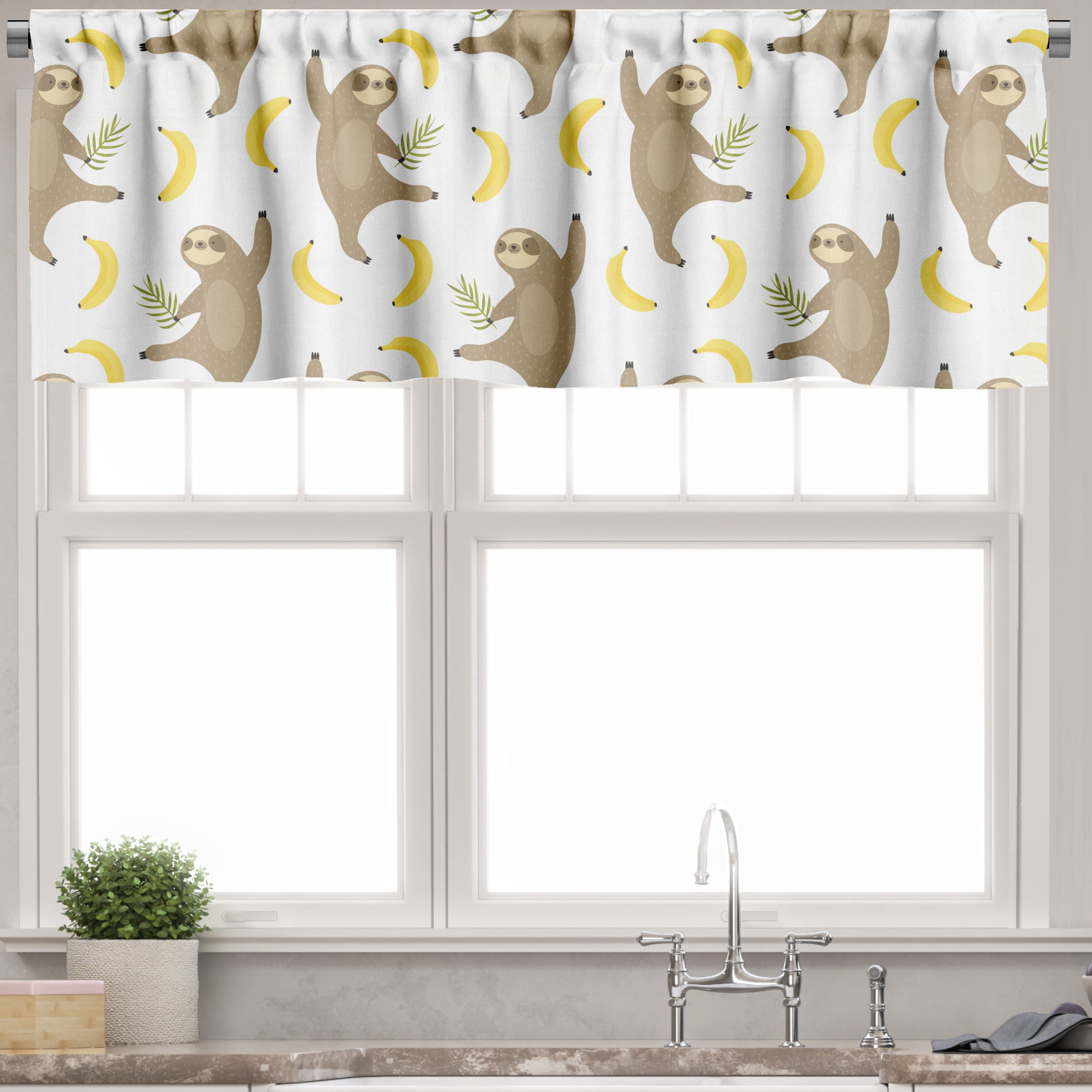 Ambesonne Sloths Window Valance, Tropical Sloths and Bananas, 54" X 12 ...