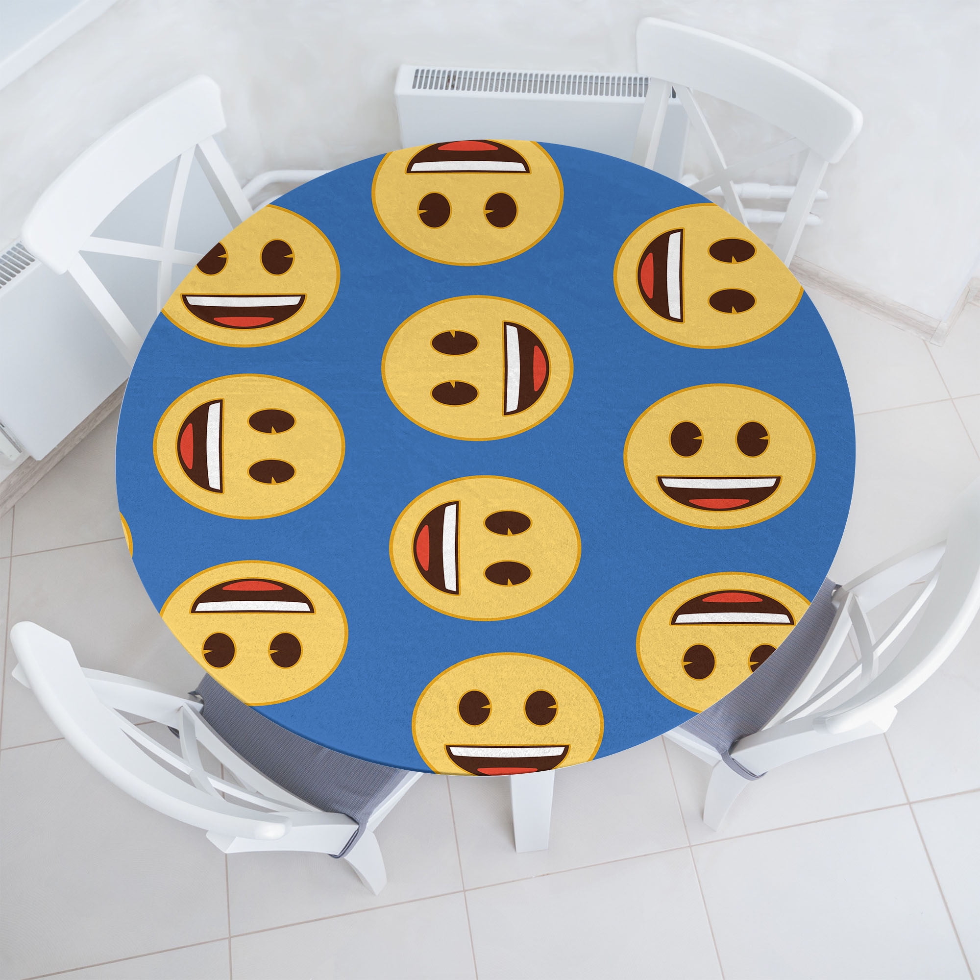 Ambesonne Smile Emoji Fitted Round Tablecloth, Classic Yellow Face, 36 ...