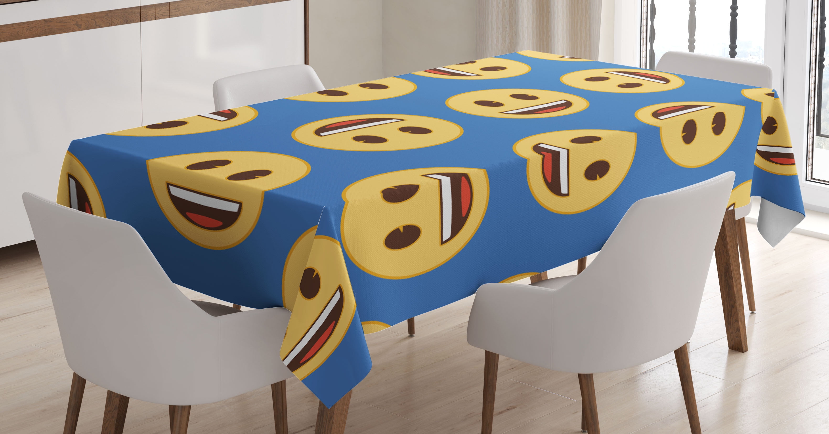Ambesonne Smile Emoji Tablecloth Rectangular Table Cover, Classic ...