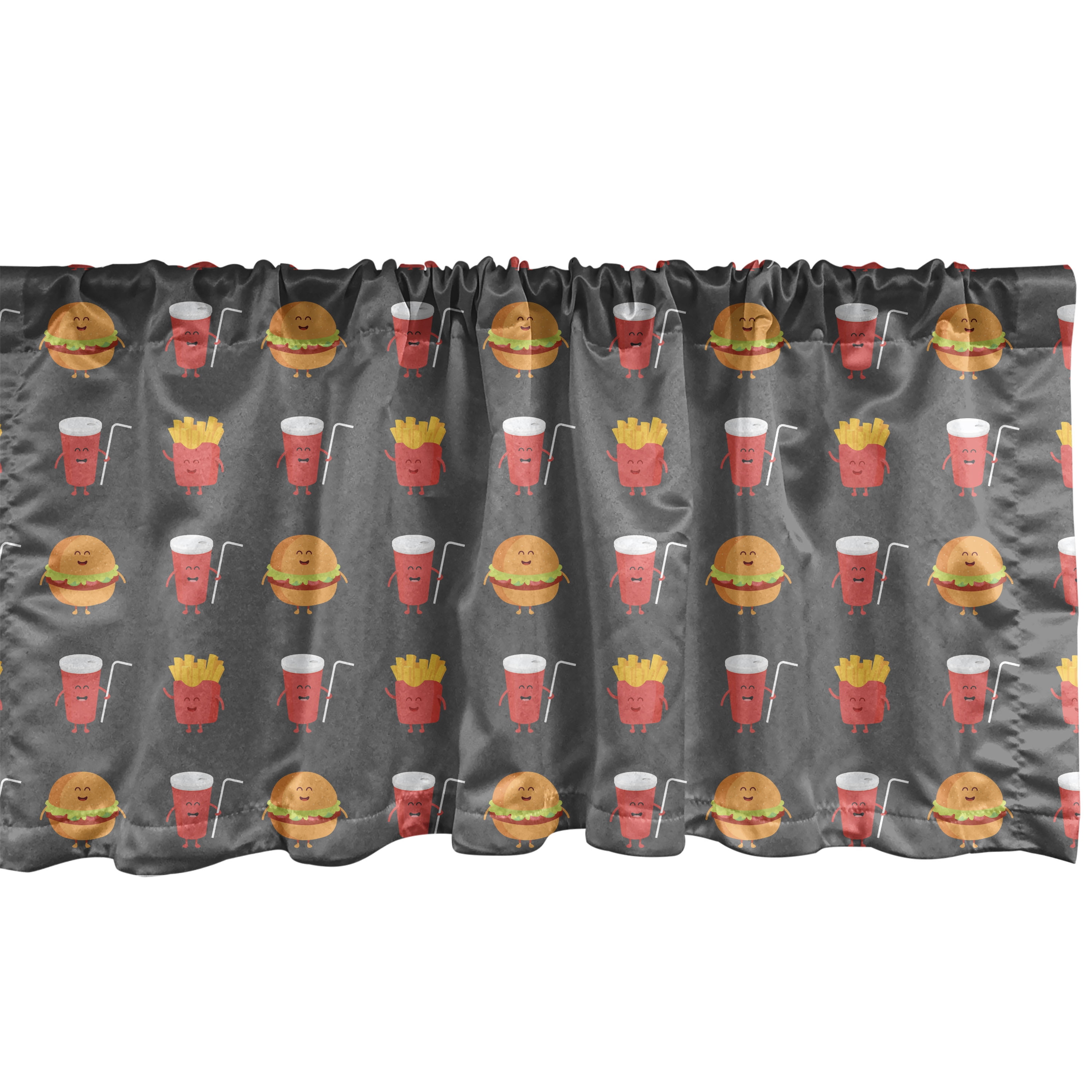 Ambesonne Snack Bar Window Valance, Smiling Fast Food, 54" X 18", Grey ...