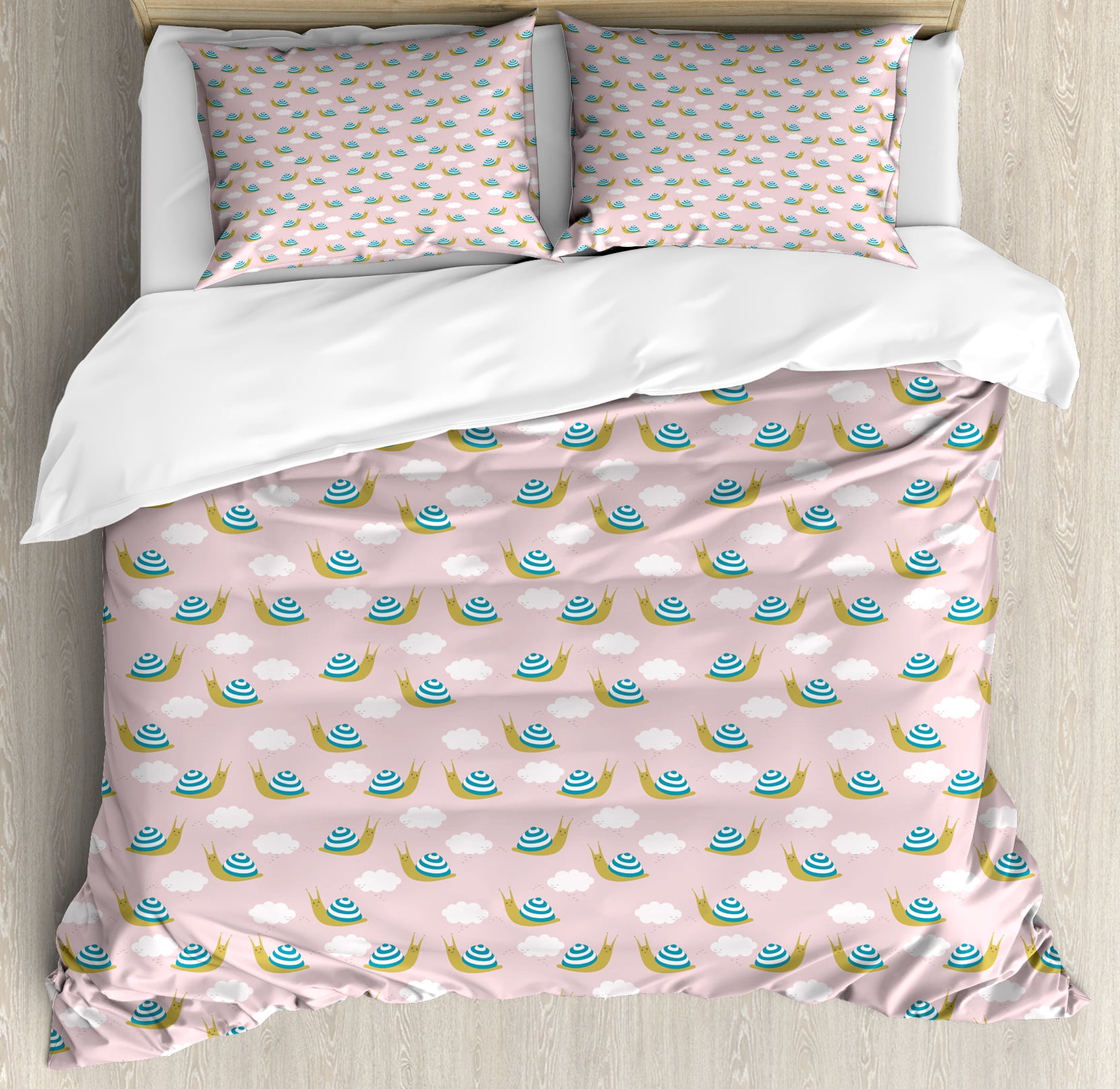 Ambesonne Snail Duvet Cover Set, Cartoon Concept Animal, Calking, Rose ...