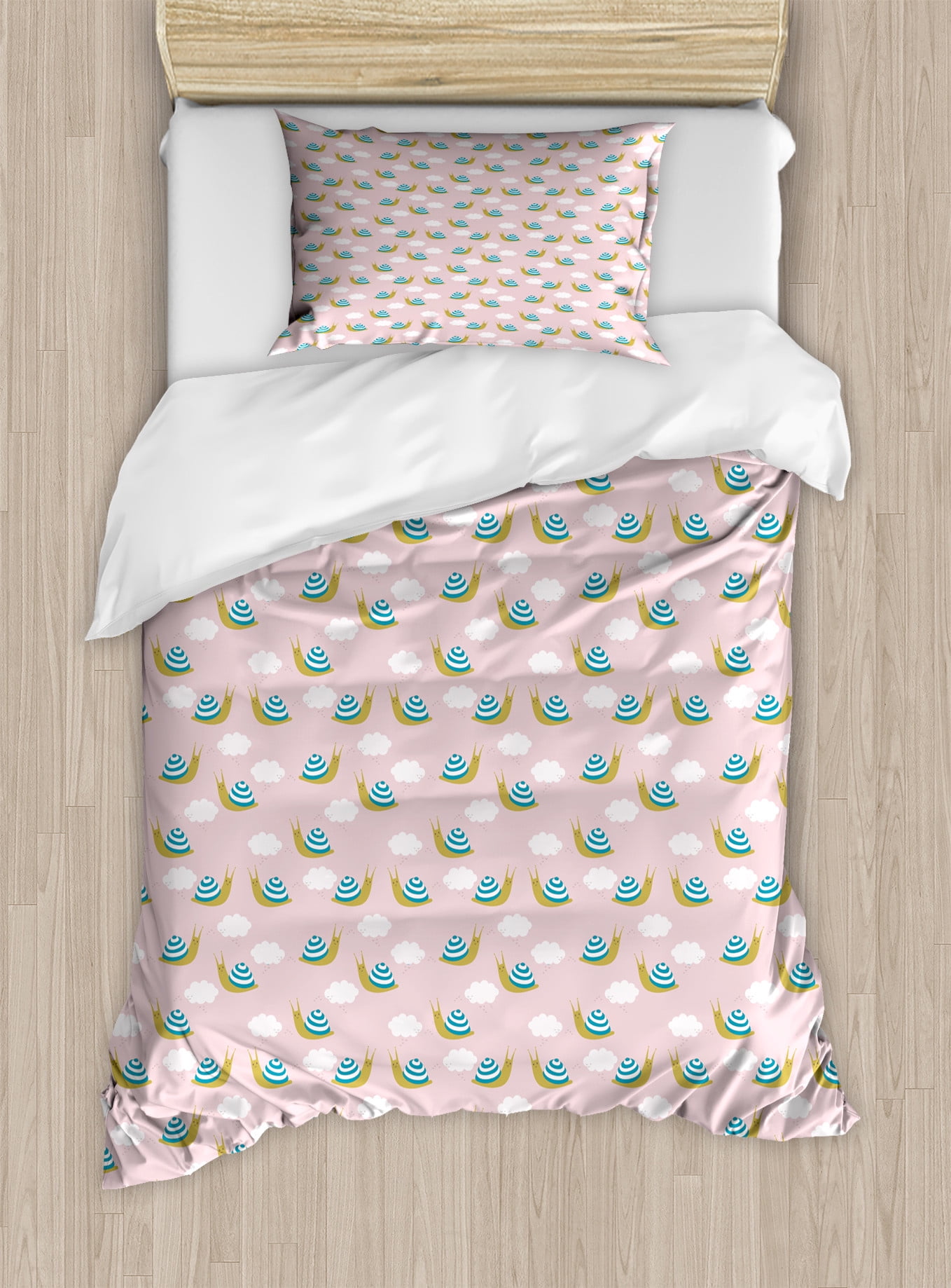 Ambesonne Snail Duvet Cover Set, Cartoon Concept Animal, Twin, Rose Sea ...