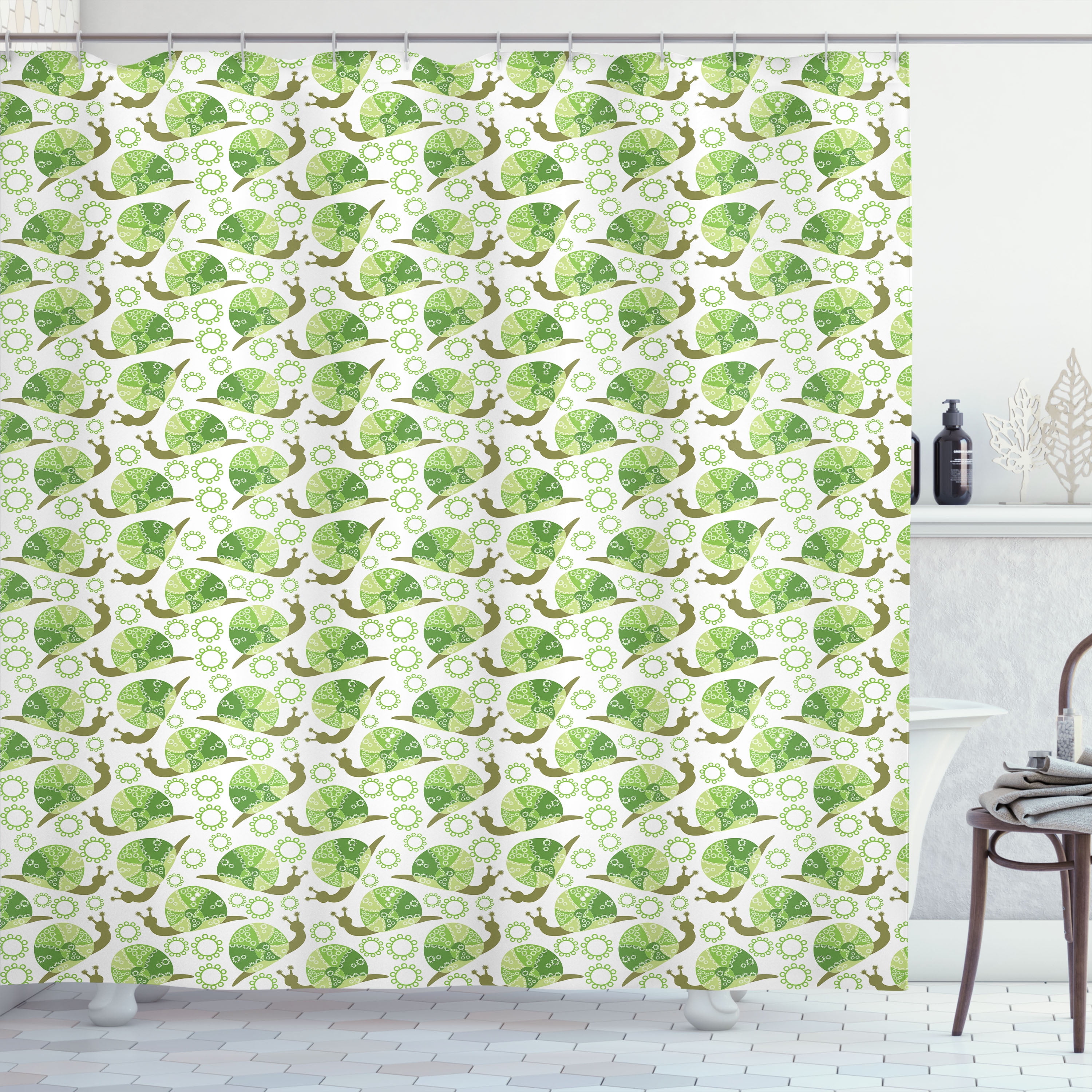 Ambesonne Snail Shower Curtain, Shelled Organism Pattern, 69"Wx84"L ...