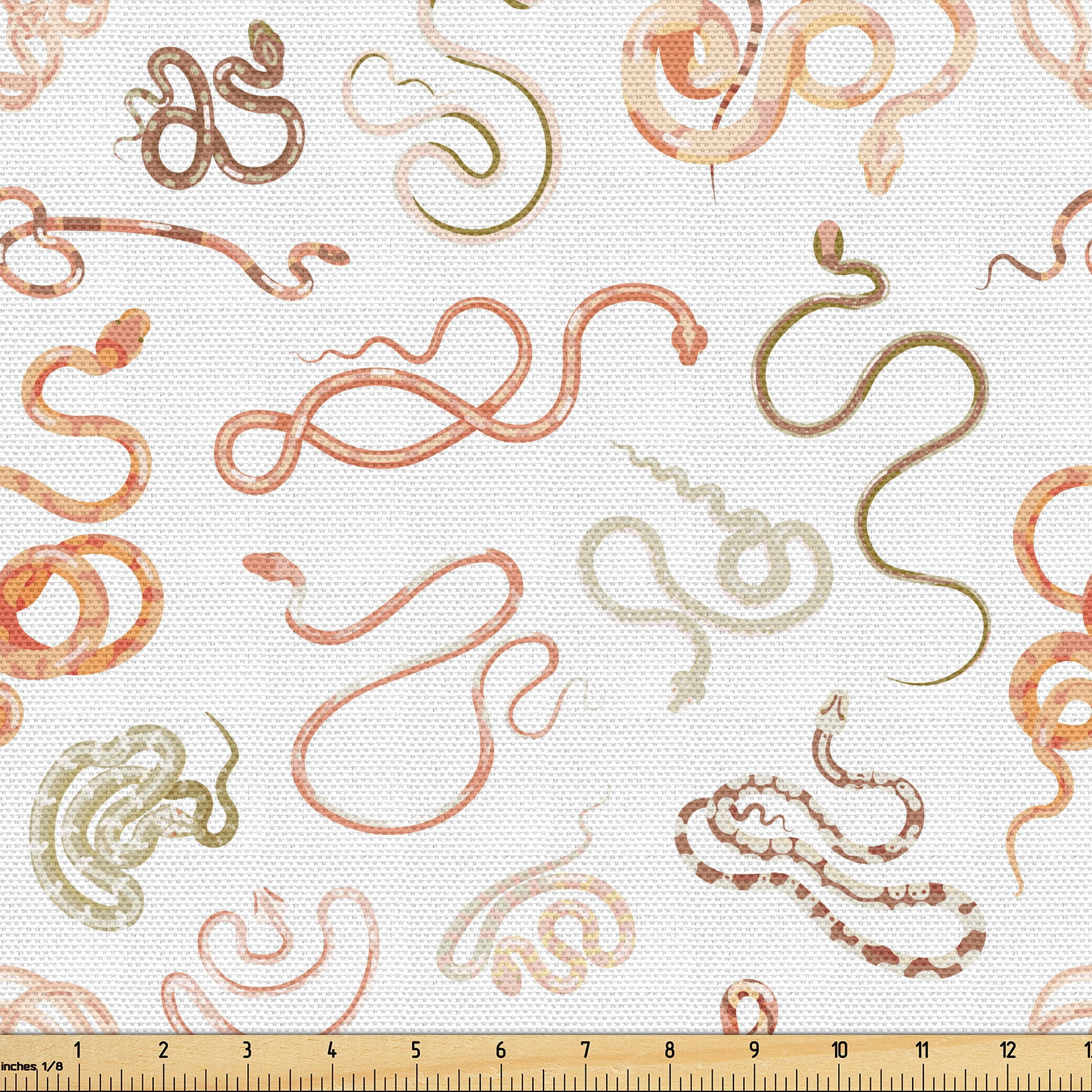 Ambesonne Snake Fabric by the Yard Upholstery, Pastel Colored Reptiles ...