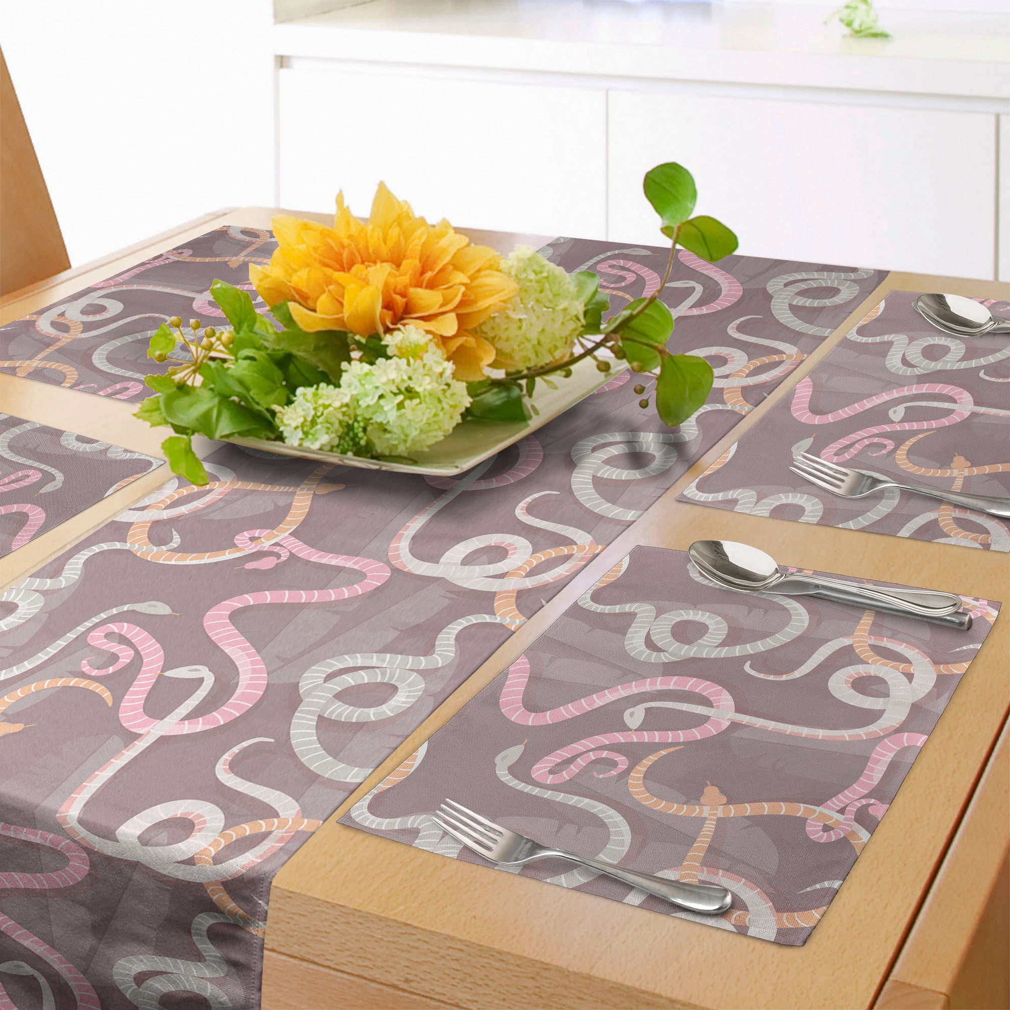 Ambesonne Snake Table Runner & Placemats, Amazonian Fauna Reptile Art ...
