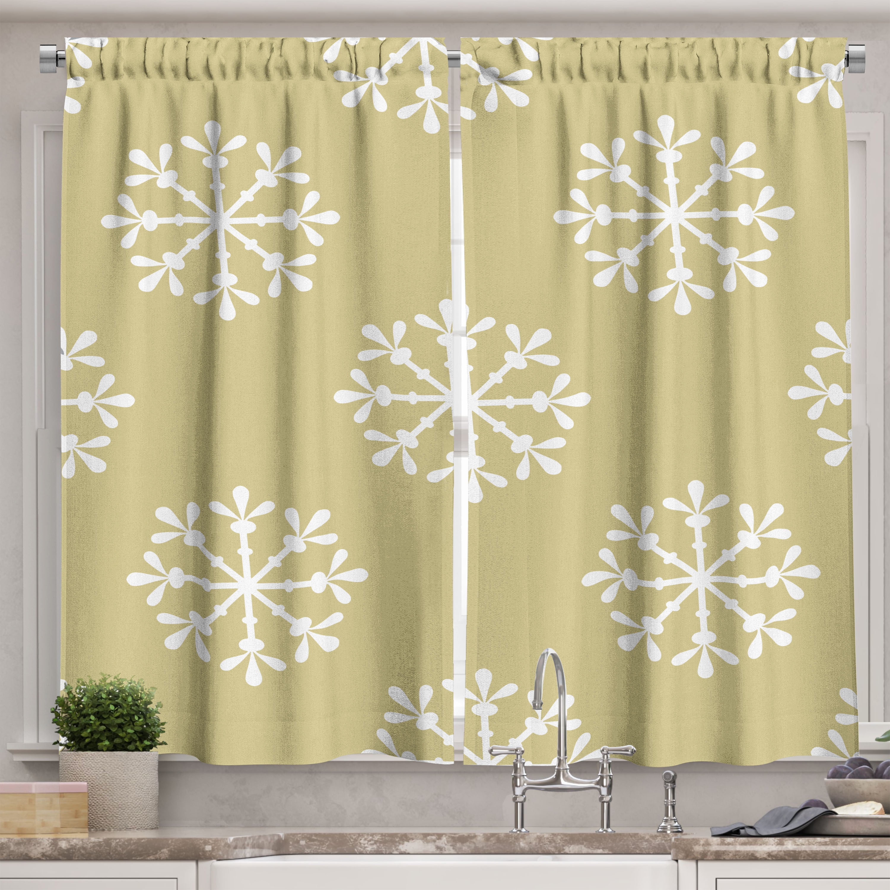 Ambesonne Snowflake Kitchen Curtains, Winter New Year Themed, 55"x30 ...
