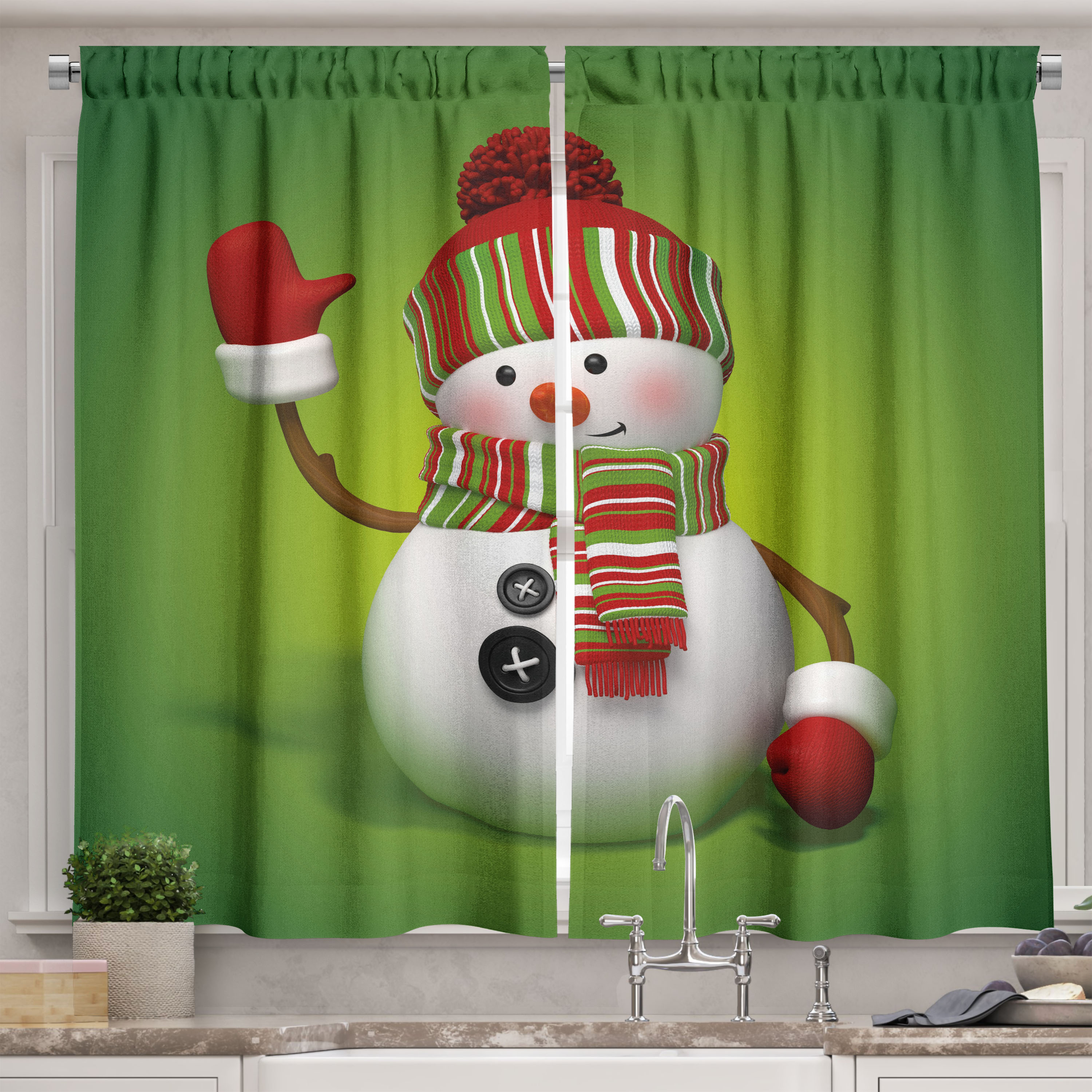 Ambesonne Snowman Kitchen Curtains, 3D Traditional Mascot, 55"x39 ...