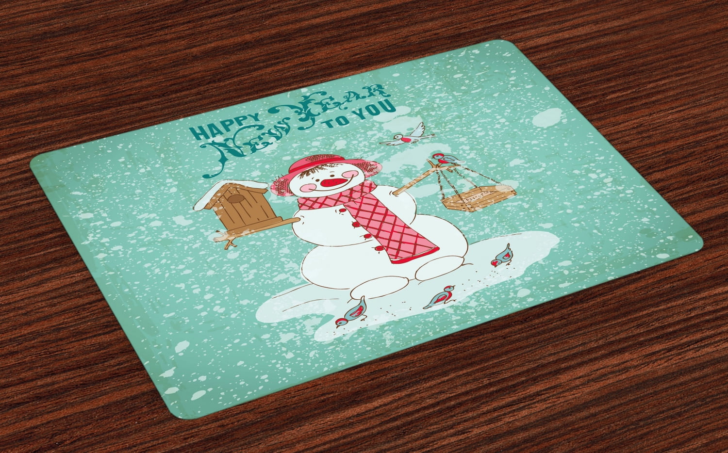 Ambesonne Snowman Place Mats Set of 4, Happy New Year, Standard Size ...