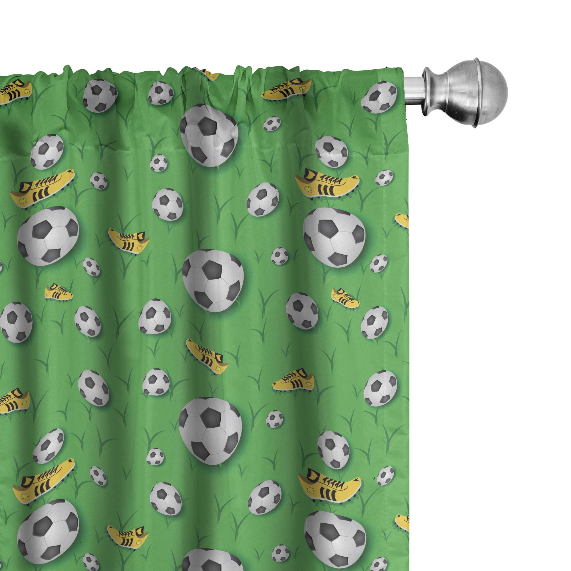 Ambesonne Soccer Curtains, Shoes Balls on Grass, Pair of 28"x95", Lime ...
