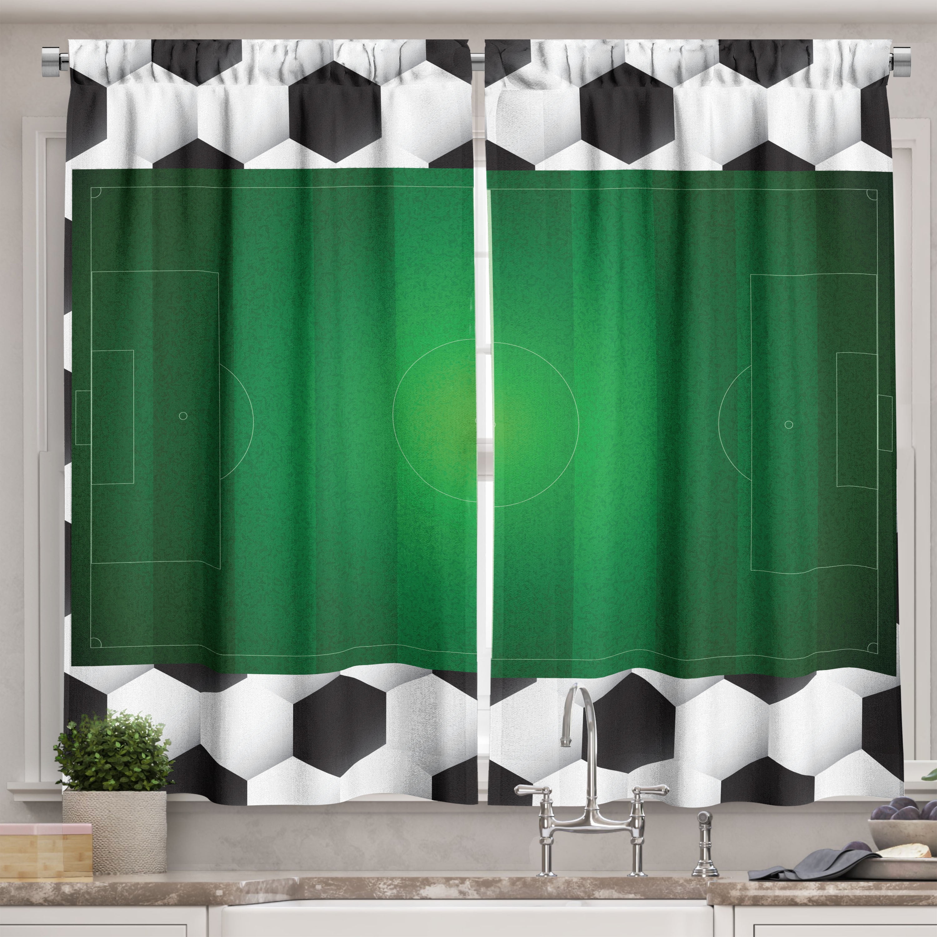 Ambesonne Soccer Kitchen Curtains, Football Field Goal, 55"x39", Black ...