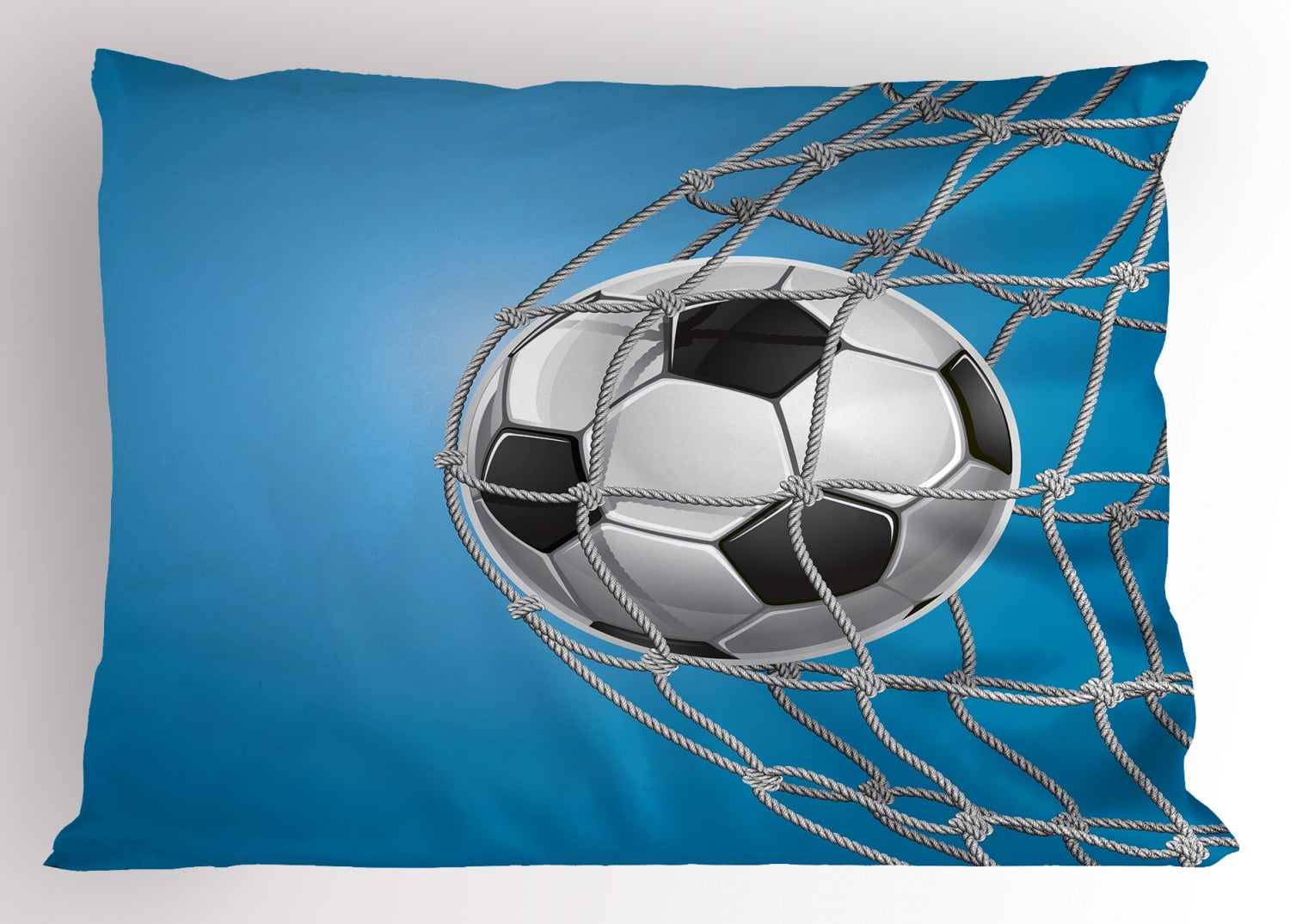 Ambesonne Soccer Pillow Sham, Goal Ball in the Net, 26" X 20", Blue ...
