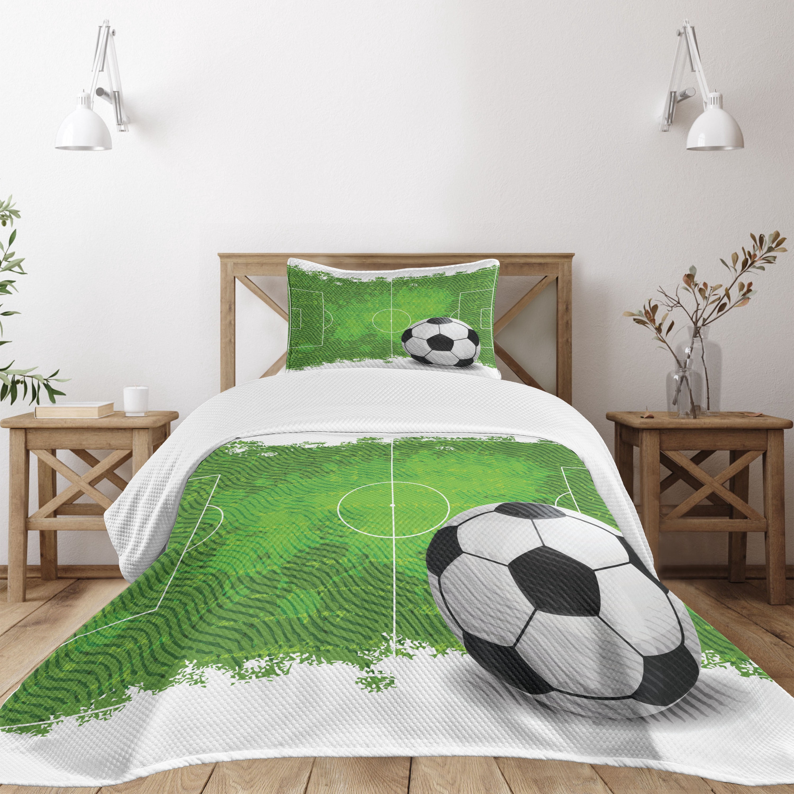 Ambesonne Soccer Quilted Bedspread Set 2 Pcs, Grunge Football Design ...