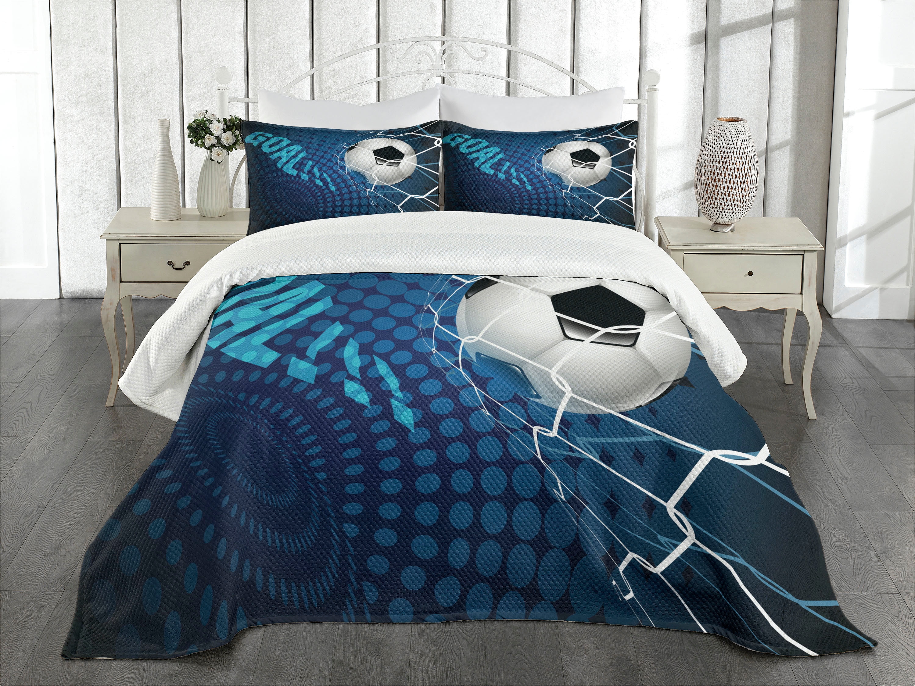 Ambesonne Soccer Quilted Bedspread Set 3 Pcs, Abstract Goal Pattern ...