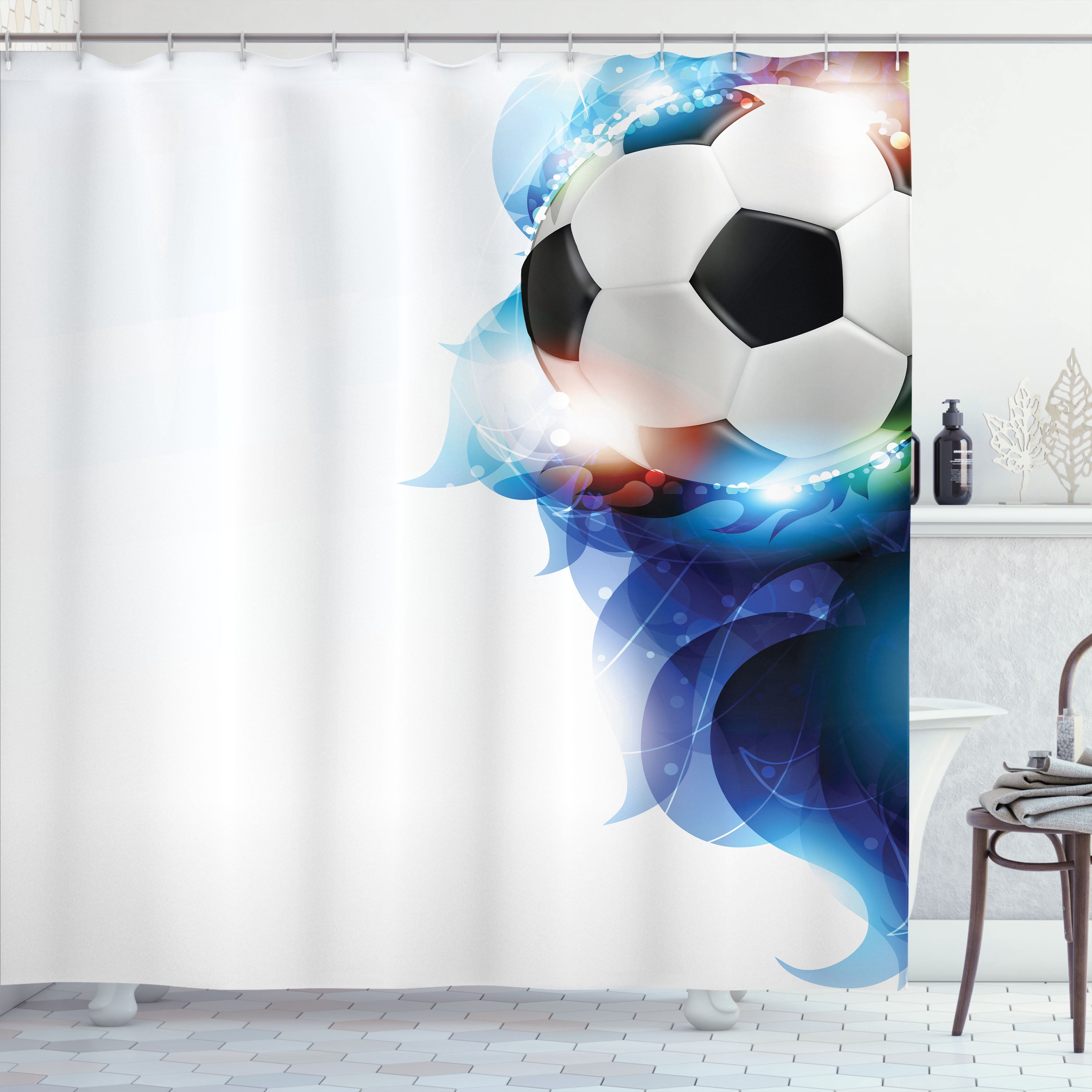 Ambesonne Soccer Shower Curtain, Ball Graphic Game Sports, 69"Wx75"L ...