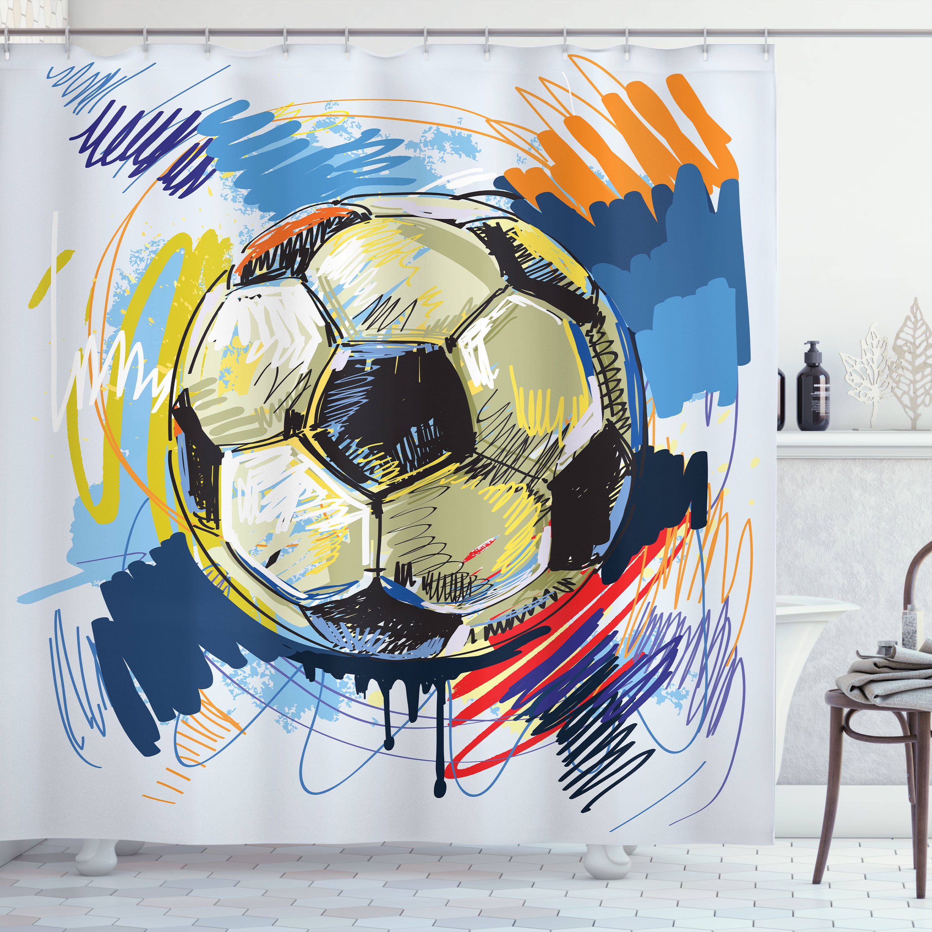 Ambesonne Soccer Shower Curtain, Colorful Detailed, 69"Wx75"L ...