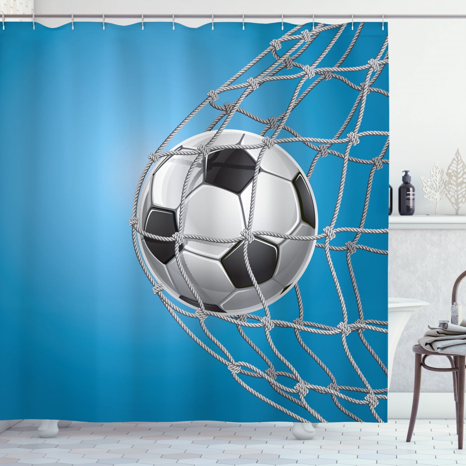 Ambesonne Soccer Shower Curtain, Goal Ball in the Net, 69"Wx84"L, Blue ...