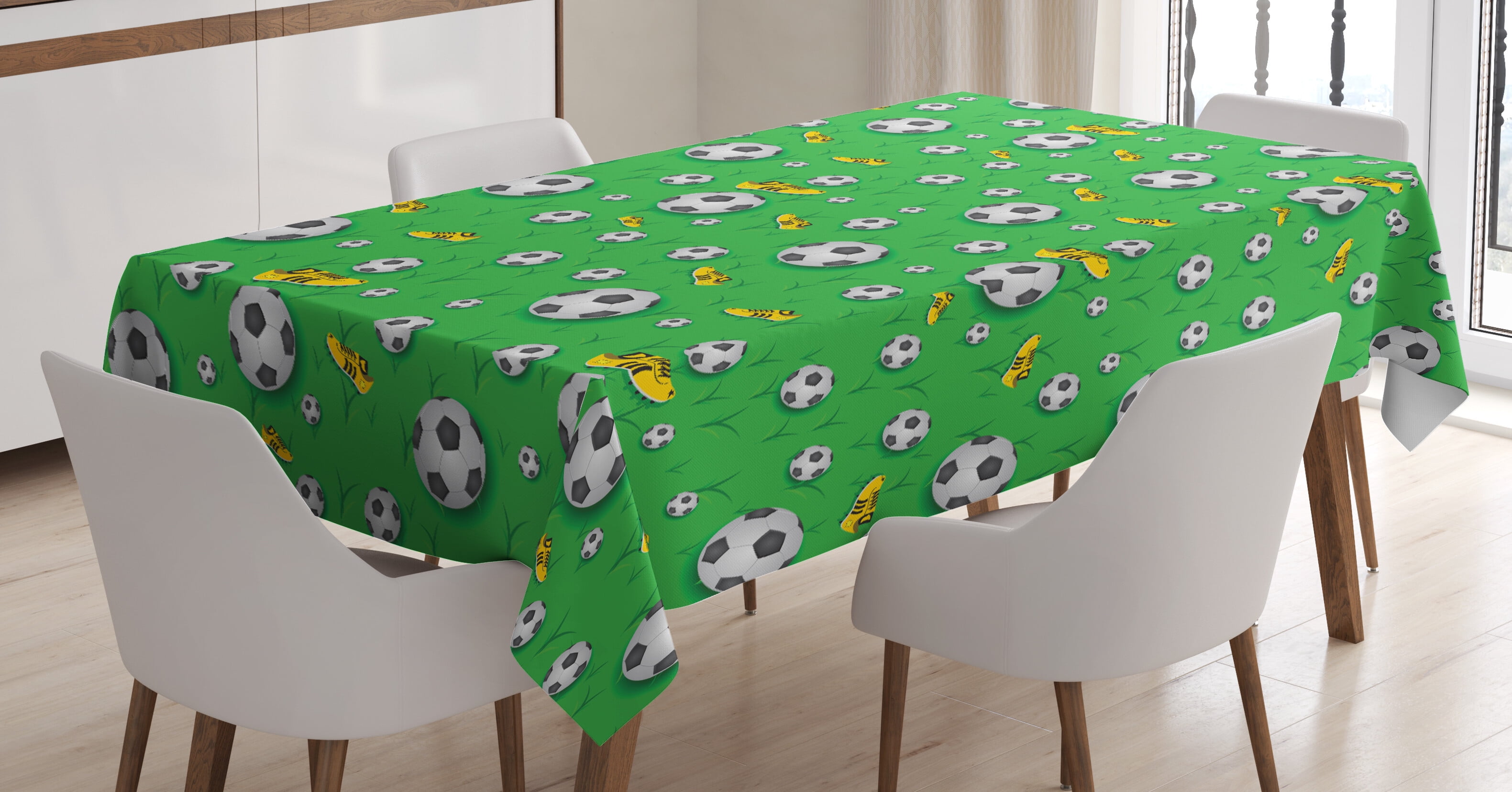 Ambesonne Soccer Tablecloth Rectangular Table Cover, Shoes Balls on ...