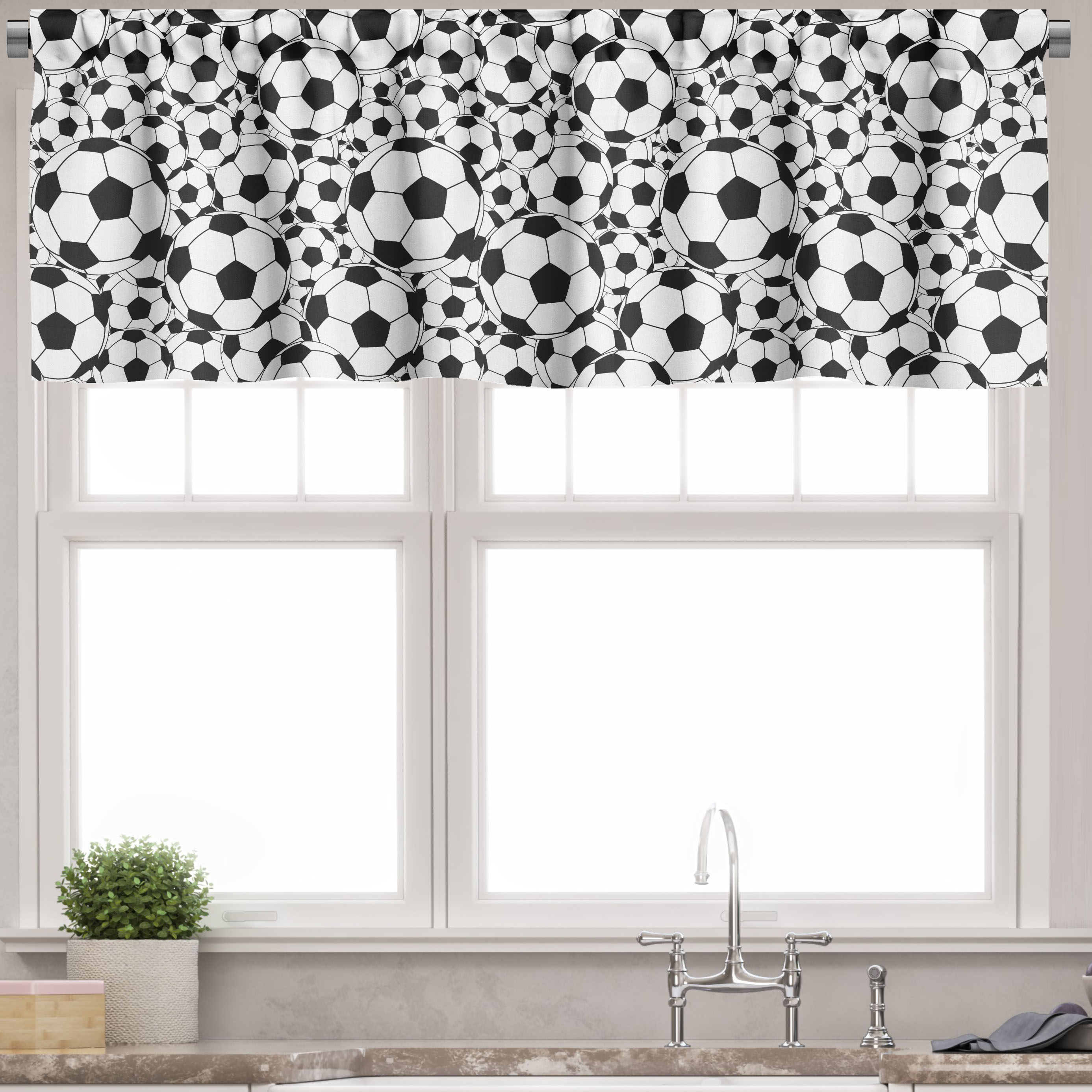 Ambesonne Soccer Valance Pack of 2, Monochrome Balls Boys, 54"X12 ...