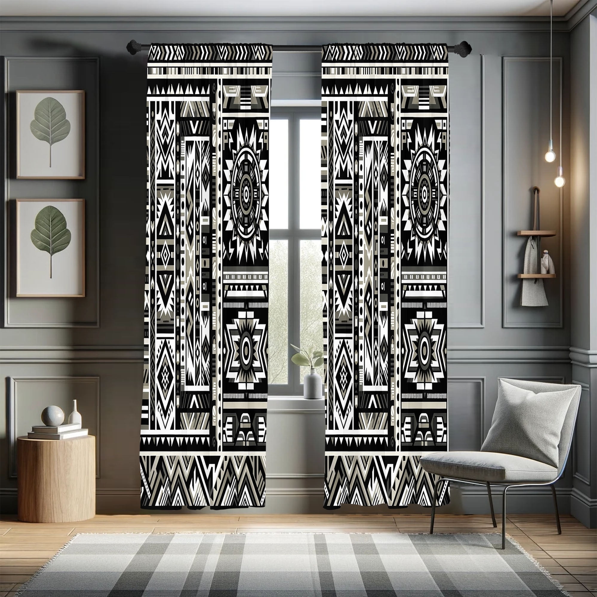 Ambesonne Southwestern Curtains 2 Panel Set, Monochrome Zigzag Art ...