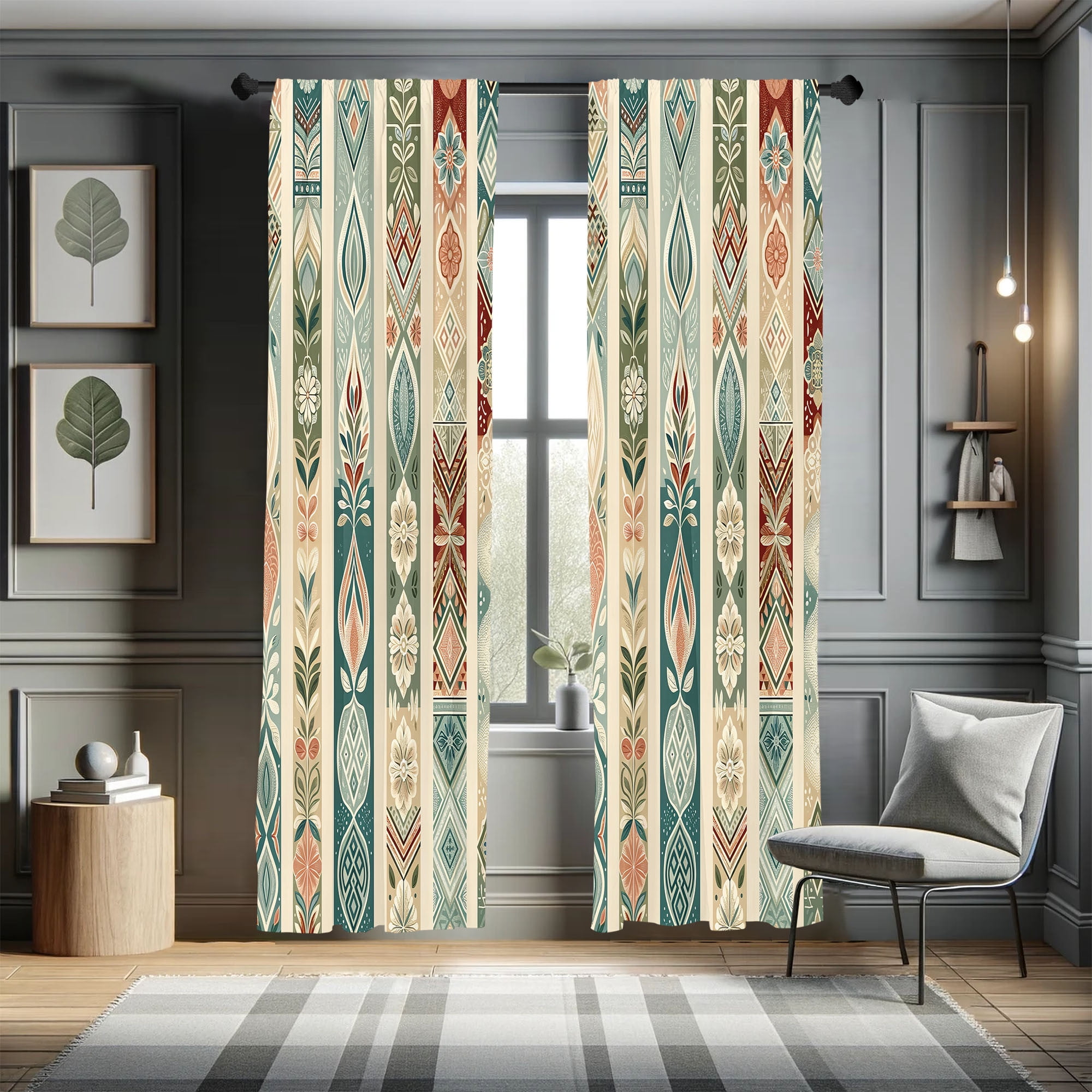 Ambesonne Southwestern Curtains 2 Panel Set, Pastel Ethnic Botany, Pair ...