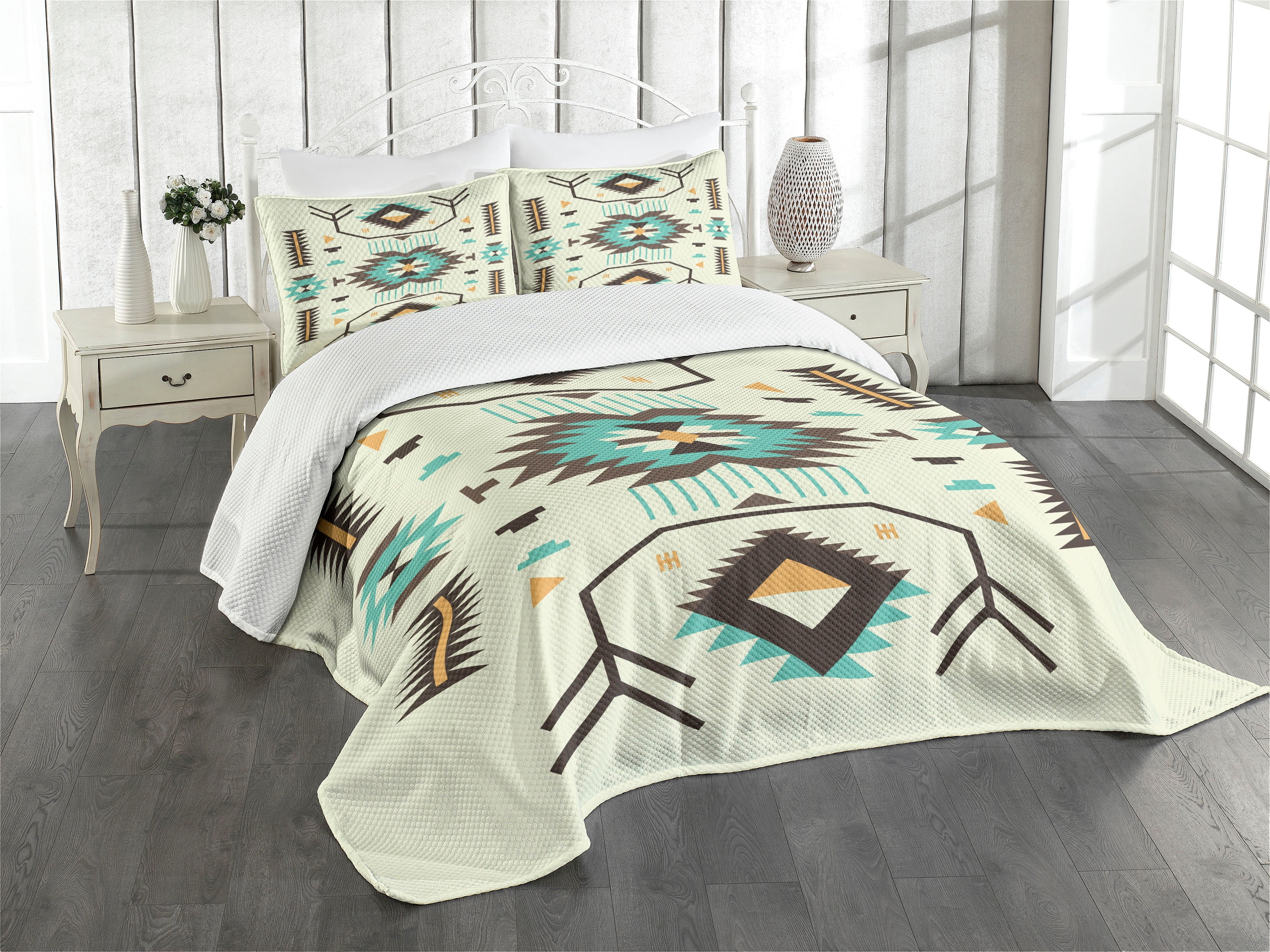 Ambesonne Southwestern Quilted Bedspread Set 3 Pcs, Aztec Art, Queen ...