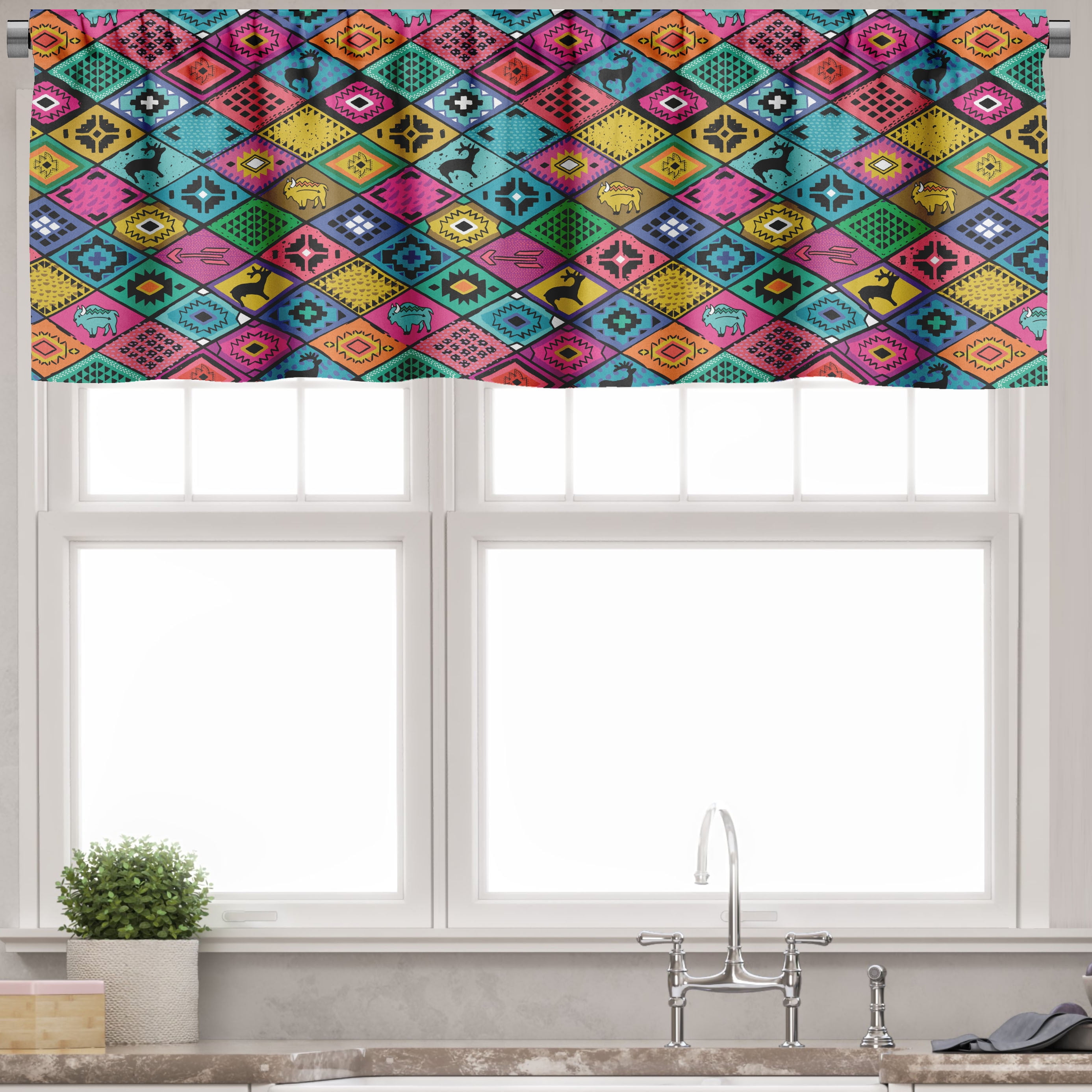 Ambesonne Southwestern Window Valance, Boho Patchwork, 54" X 18 ...