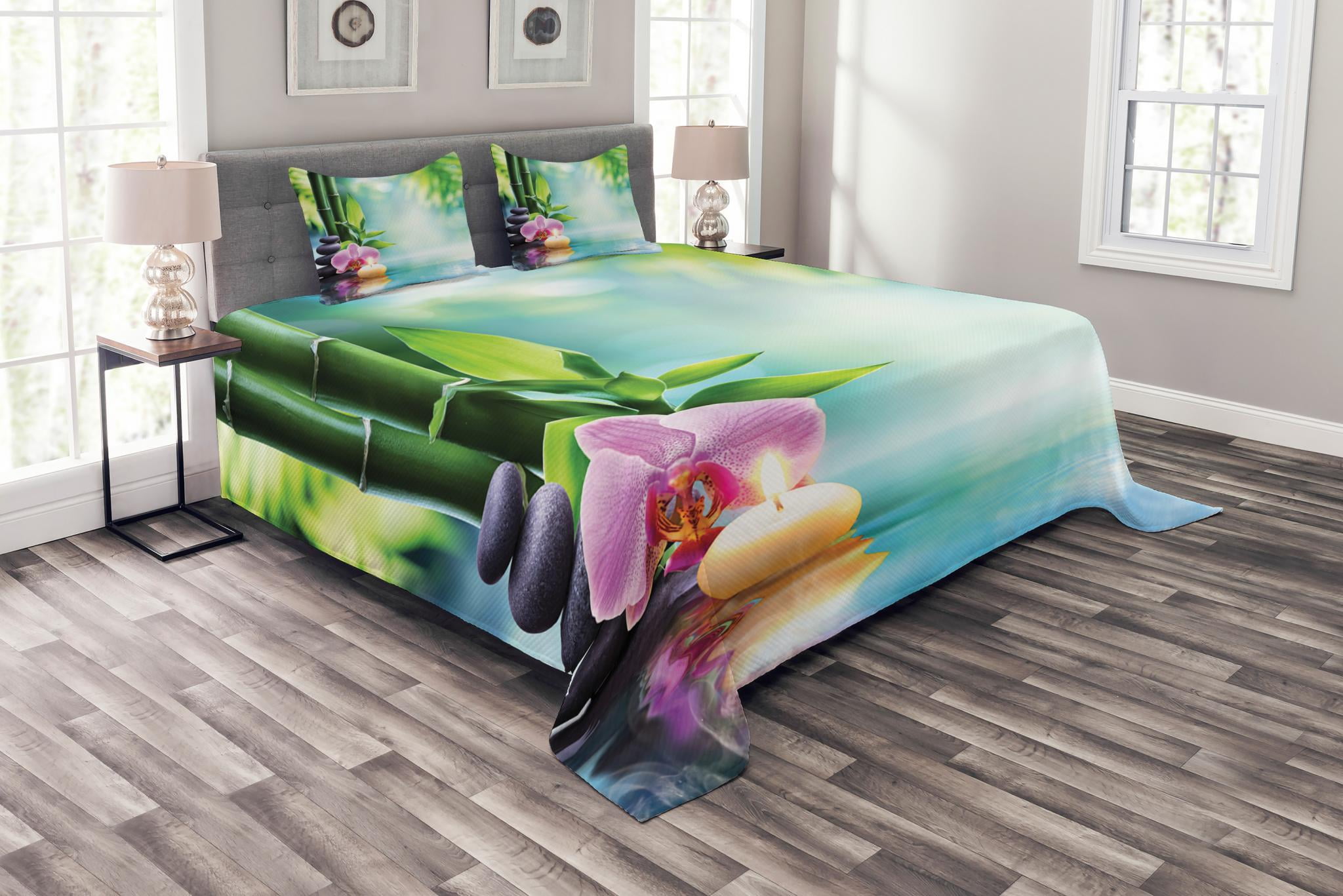 Ambesonne Spa Themed Quilted Bedspread Set 3 Pcs, Branch Tranquil ...