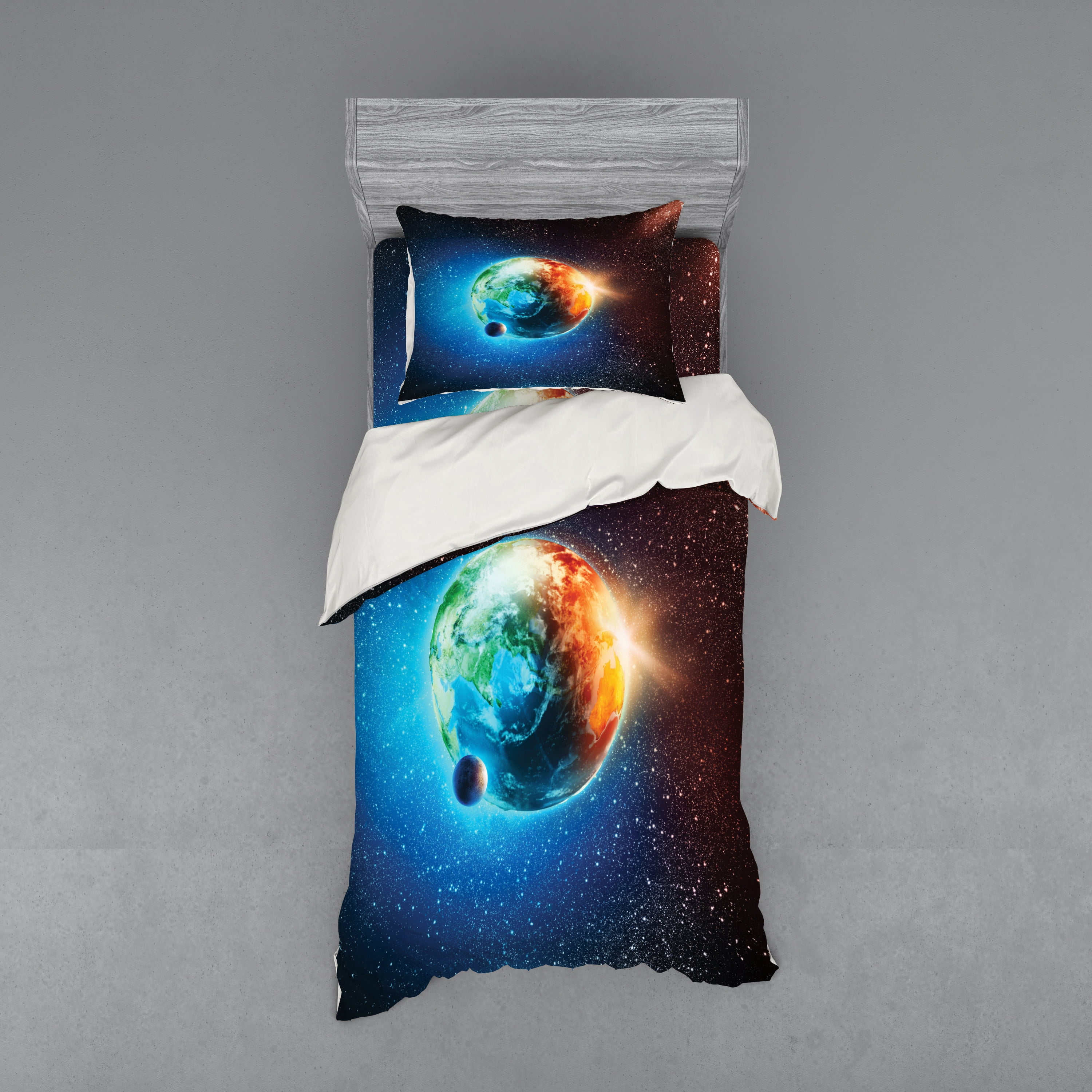 Ambesonne Space Bedding Set 3 Pcs, Planet Earth Sun Rays, Twin, Red ...