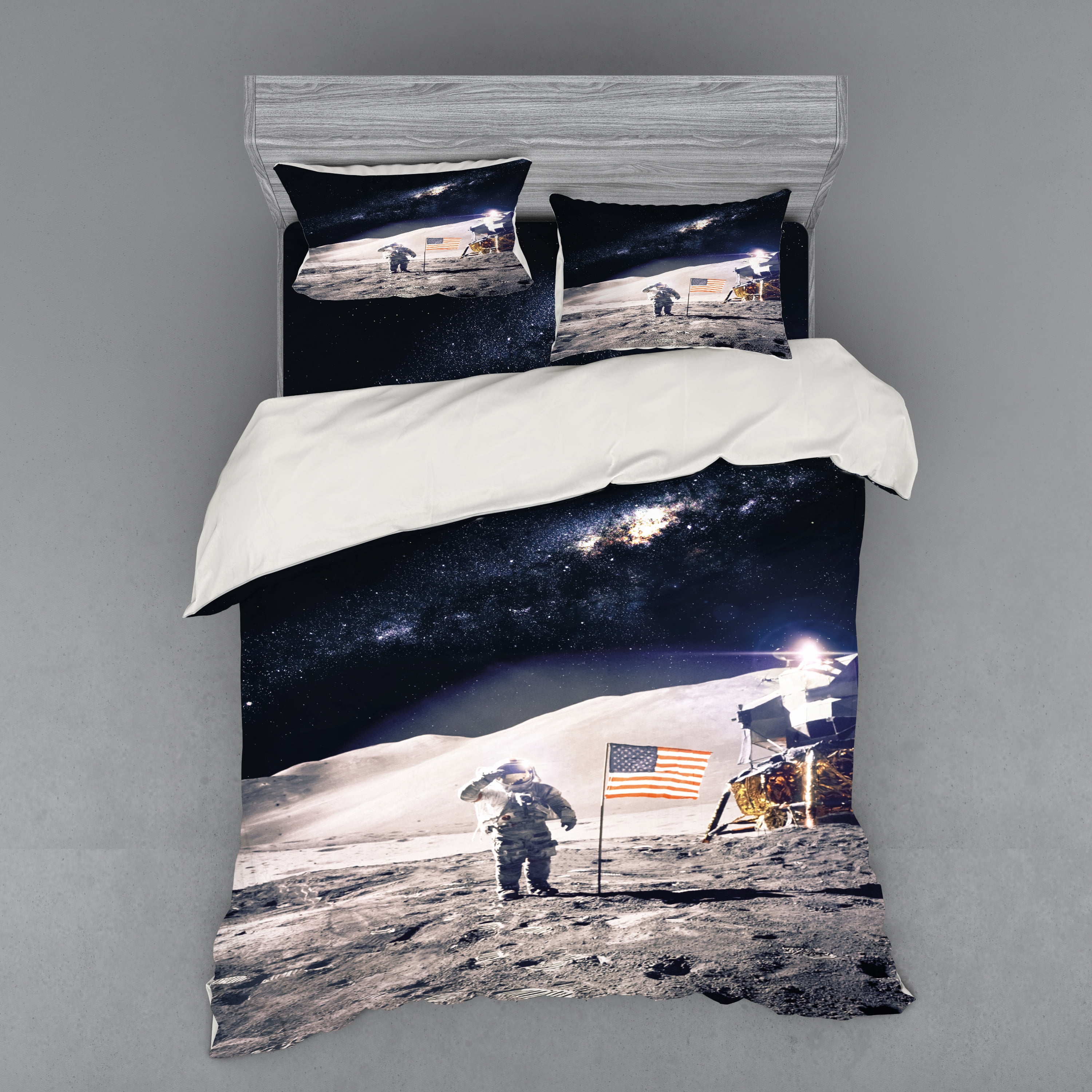Ambesonne Space Bedding Set 4 Pcs, Astronaut on Moon Mission, Queen ...