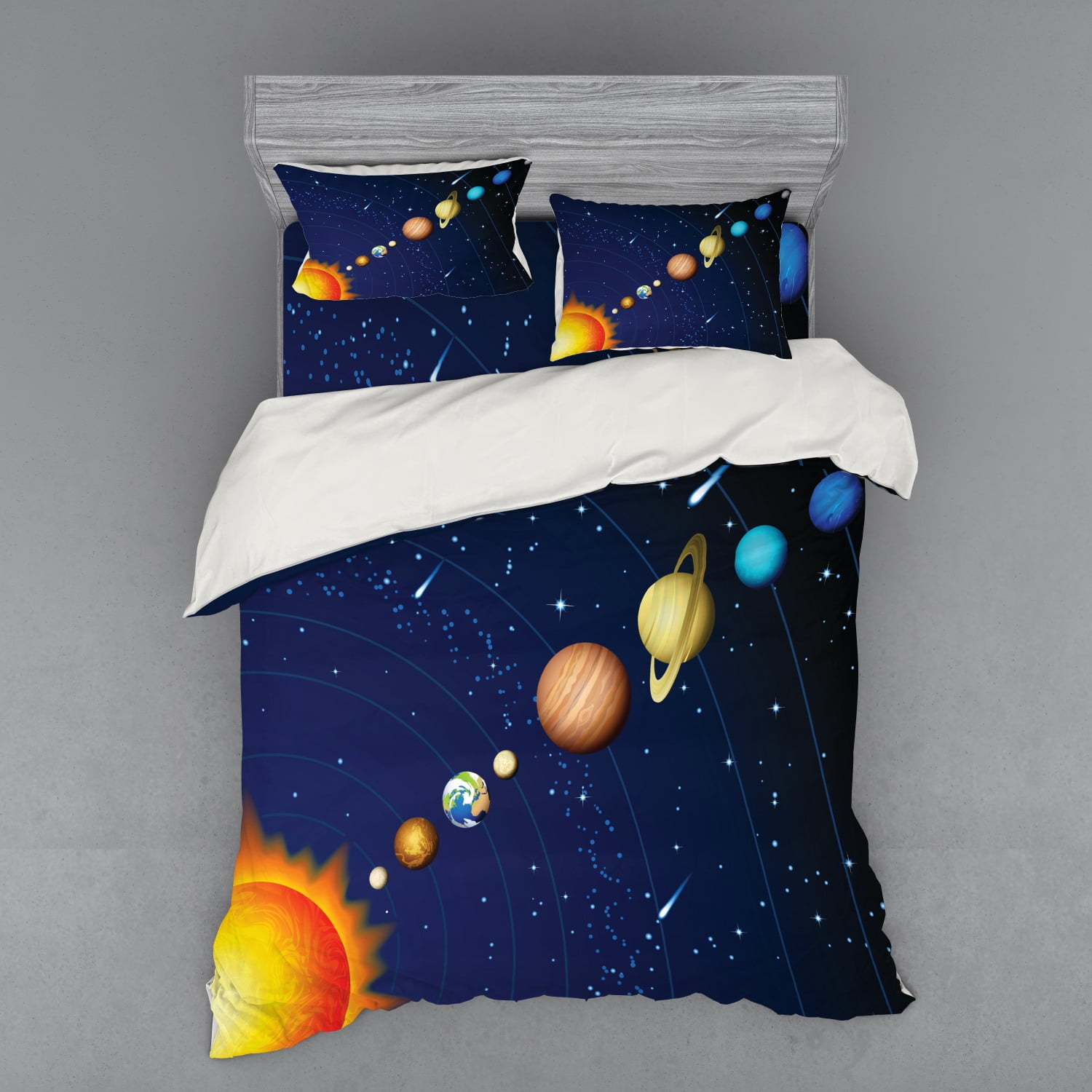 Ambesonne Space Bedding Set 4 Pcs, Solar System with Sun, Queen, Dark ...