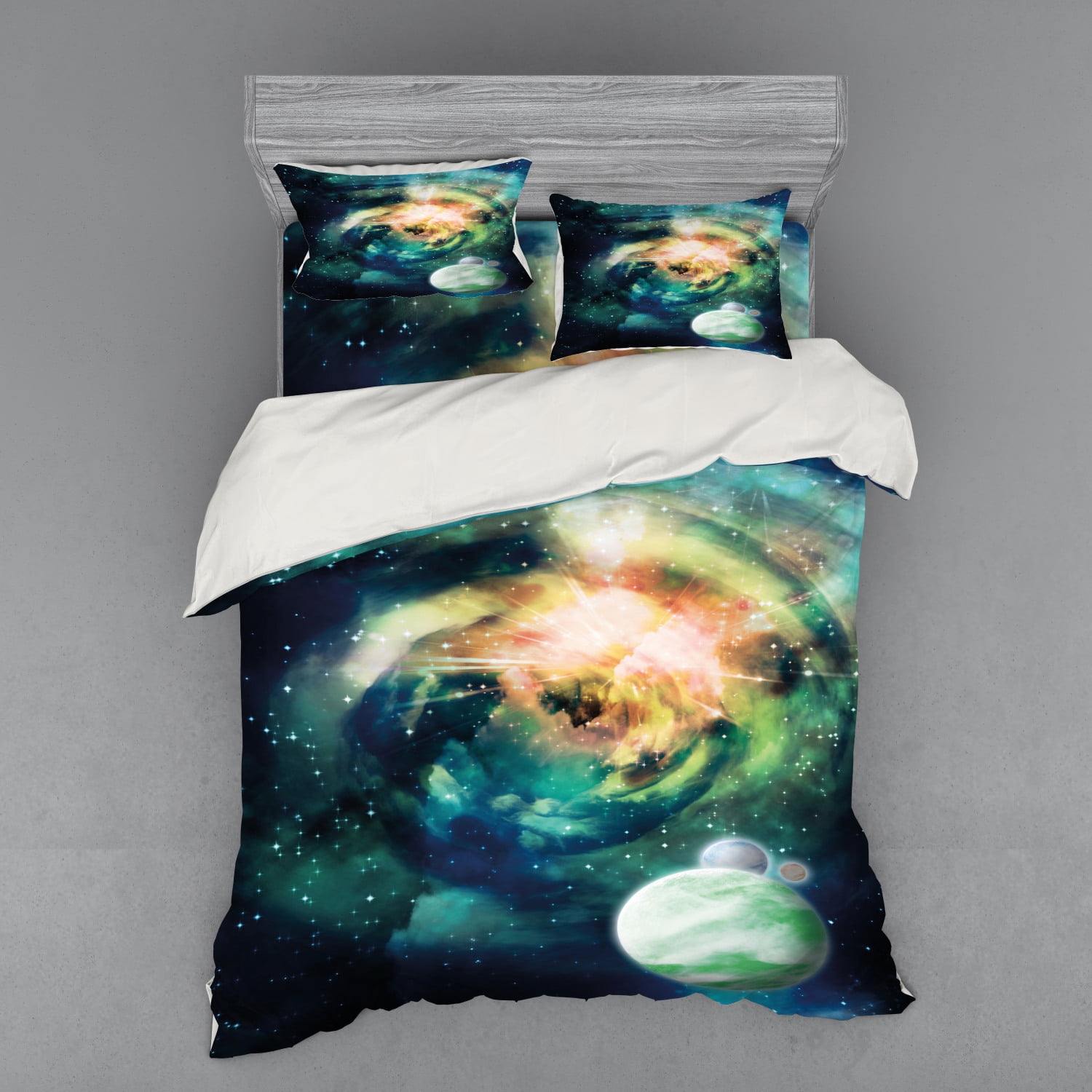 Ambesonne Space Bedding Set 4 Pcs, Spiral Galaxy and Planets, Queen ...
