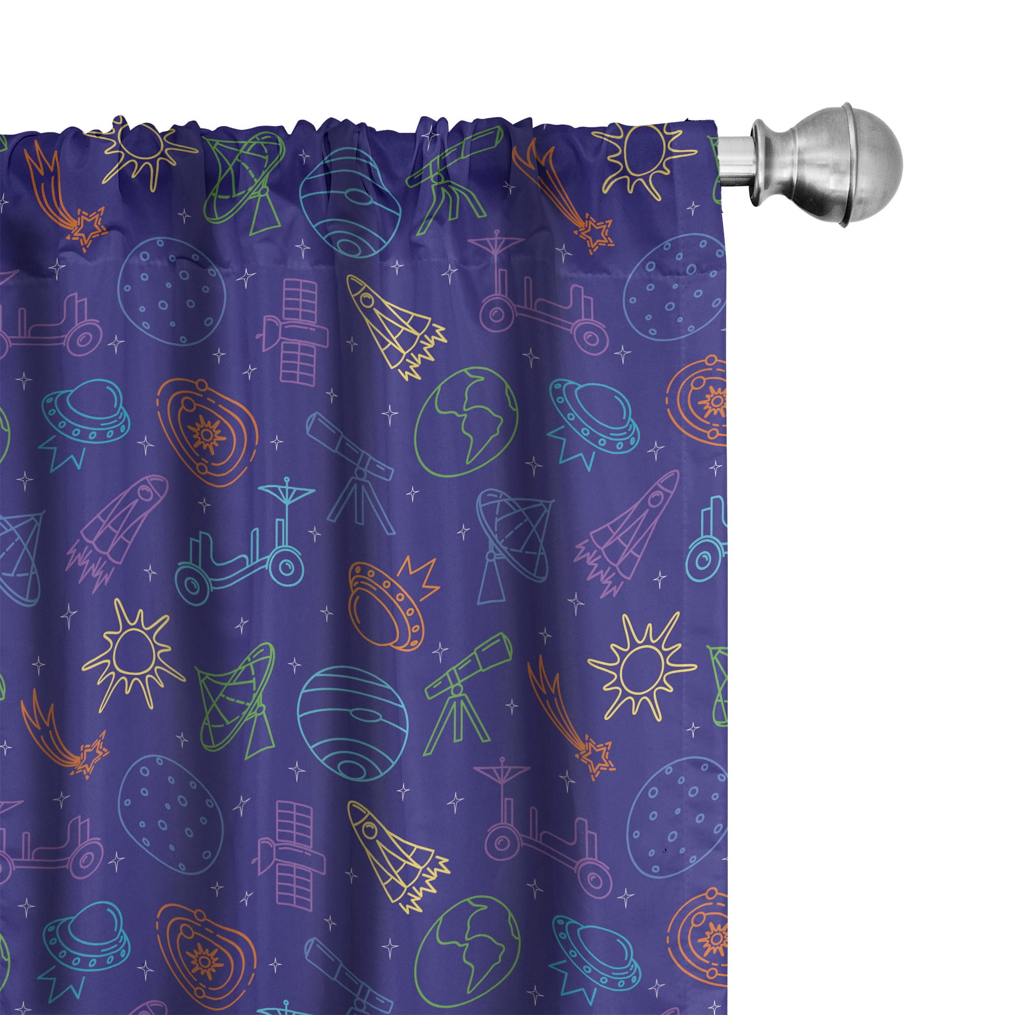 Ambesonne Space Curtains, Earth Telescope Rocket Star, Pair of 28"x63 ...