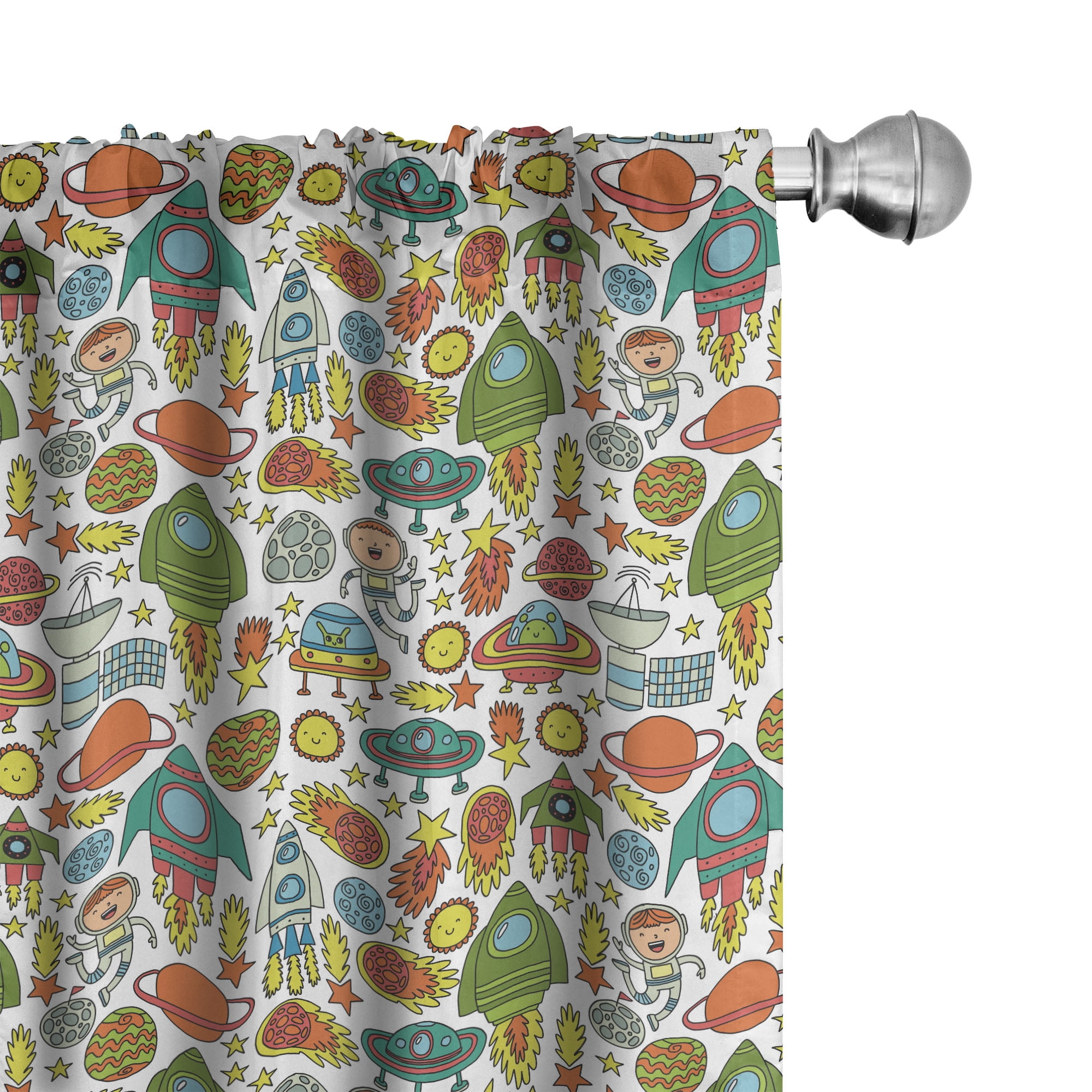Ambesonne Space Curtains, Rockets Astronauts Comets, Pair of 28"x95 ...