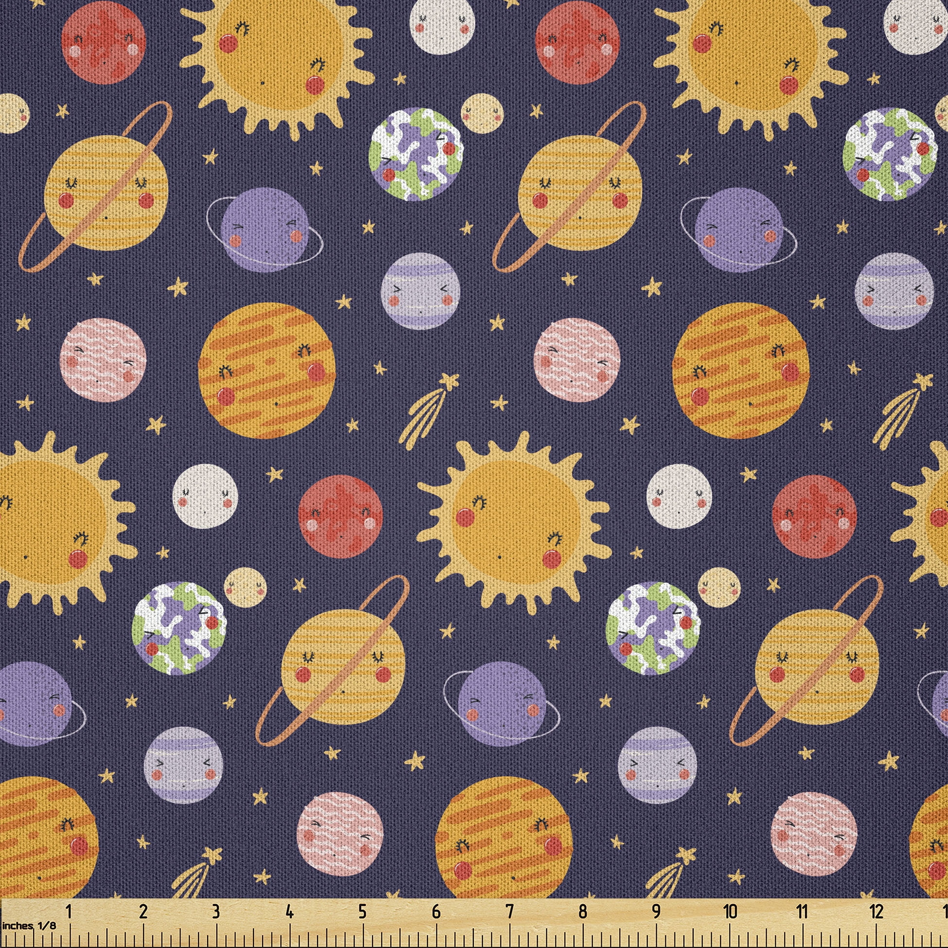 Ambesonne Space Fabric by the Yard Microfiber, Solar System Planets ...