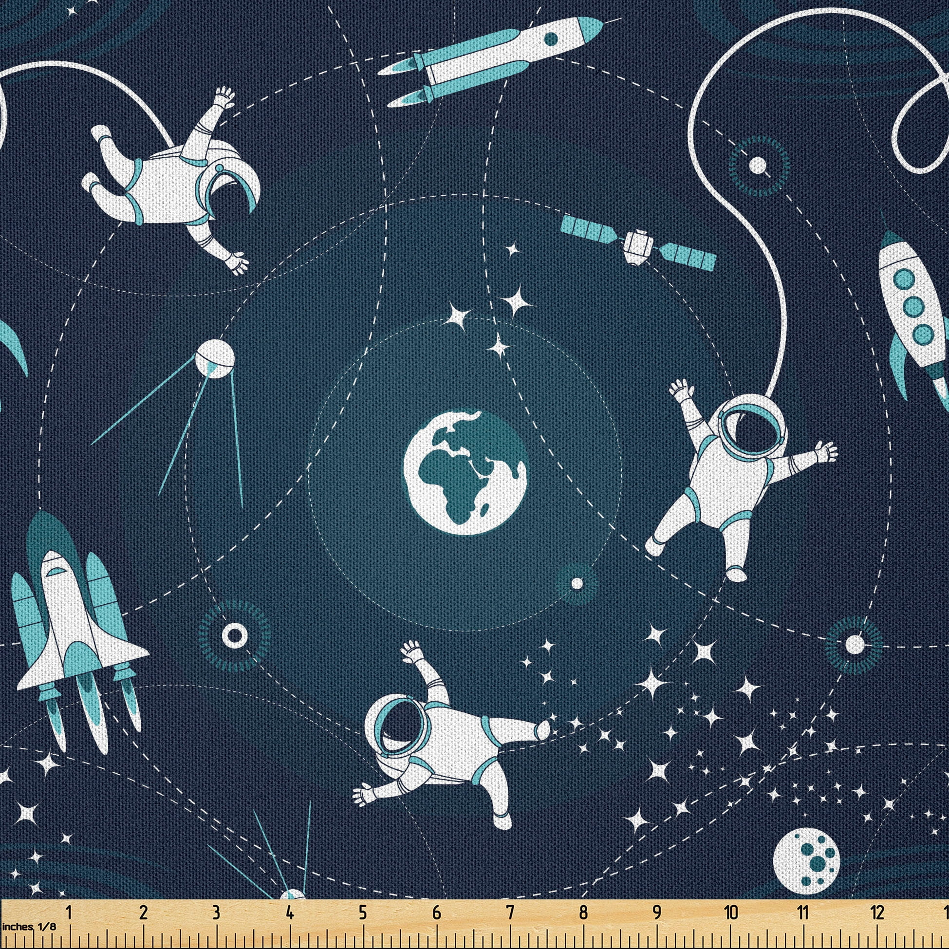 Ambesonne Space Fabric by the Yard Microfiber, World's Orbit with ...